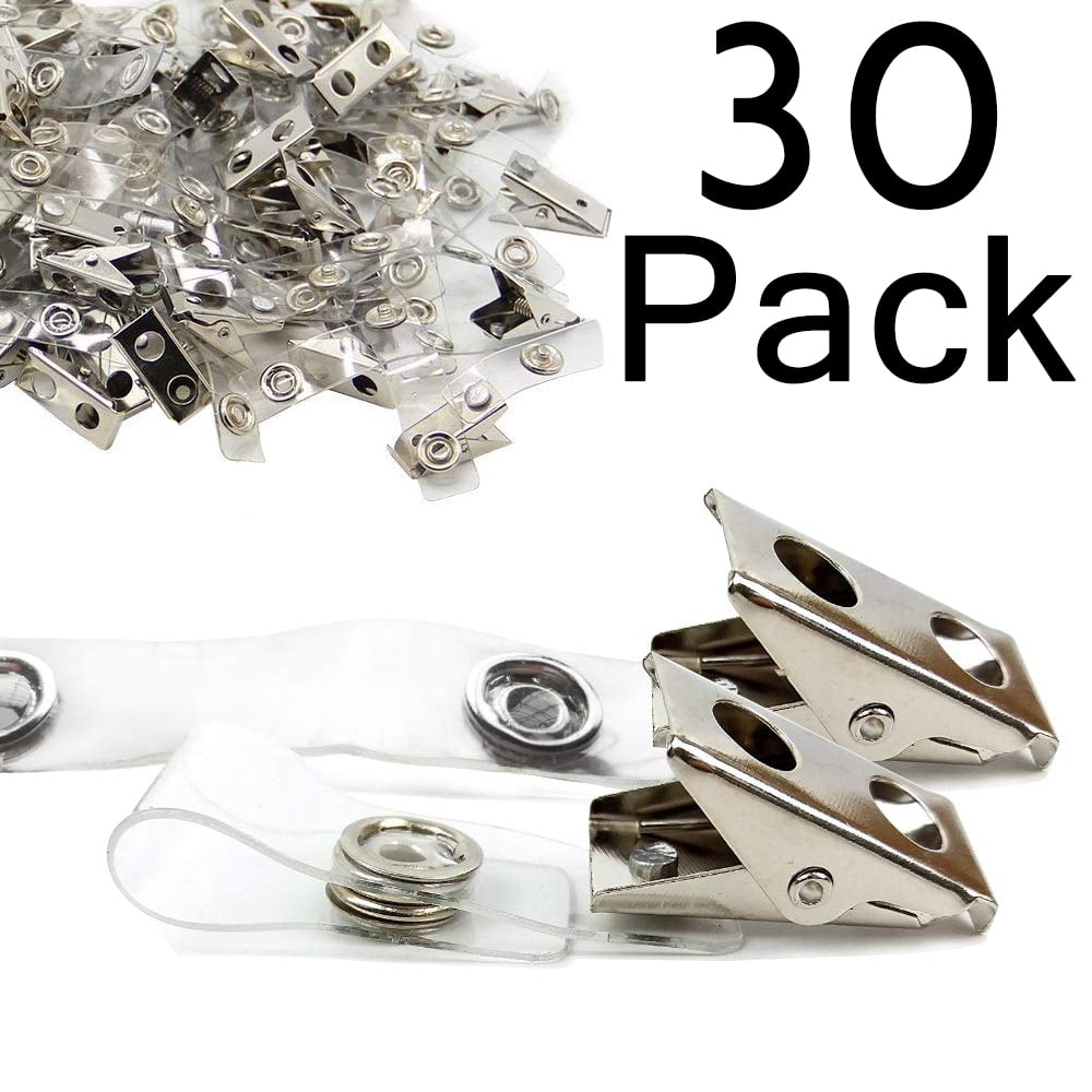 30 Pack Metal ID Card Badge Clips with Snap-to-Close PVC Straps for 5/8 ...