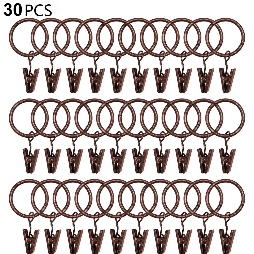 30 Pack Metal Openable Curtain Rings with Clips, Heavy Duty Decorative ...