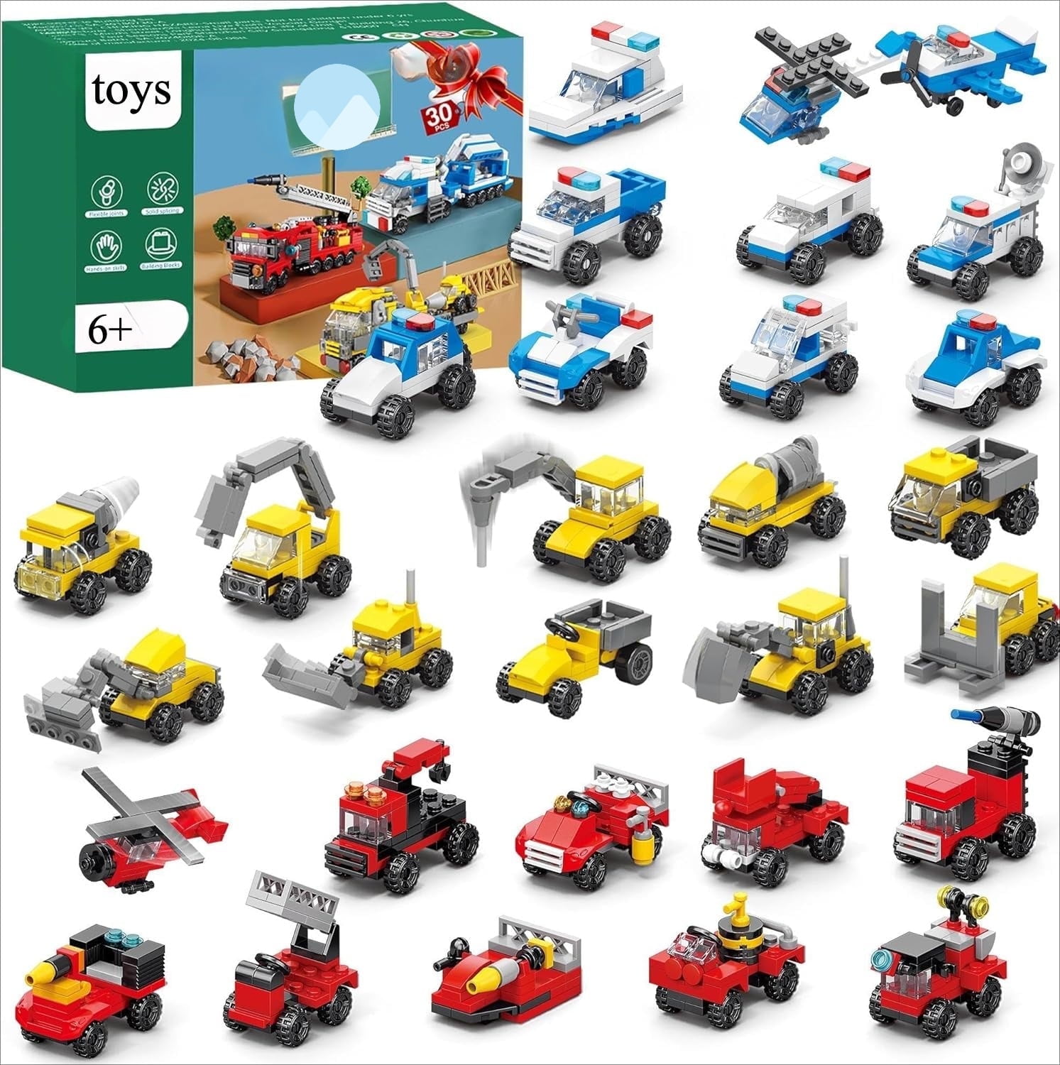 30-Pack Mini Car Building Blocks for Kids Ages 6-12 | Fire Truck ...