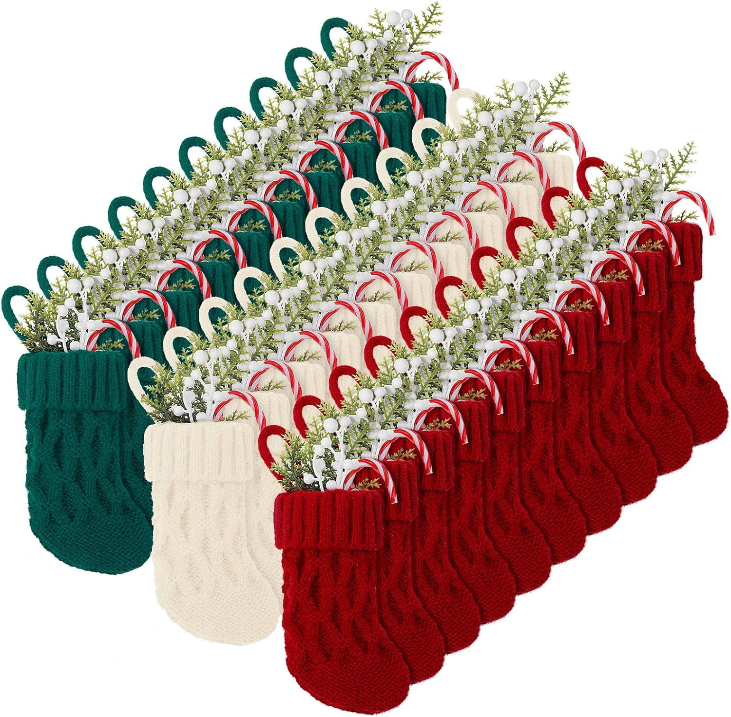 30 Pack Mini Christmas Stockings Bulk, 5 Inch Knitted Stocking Small ...