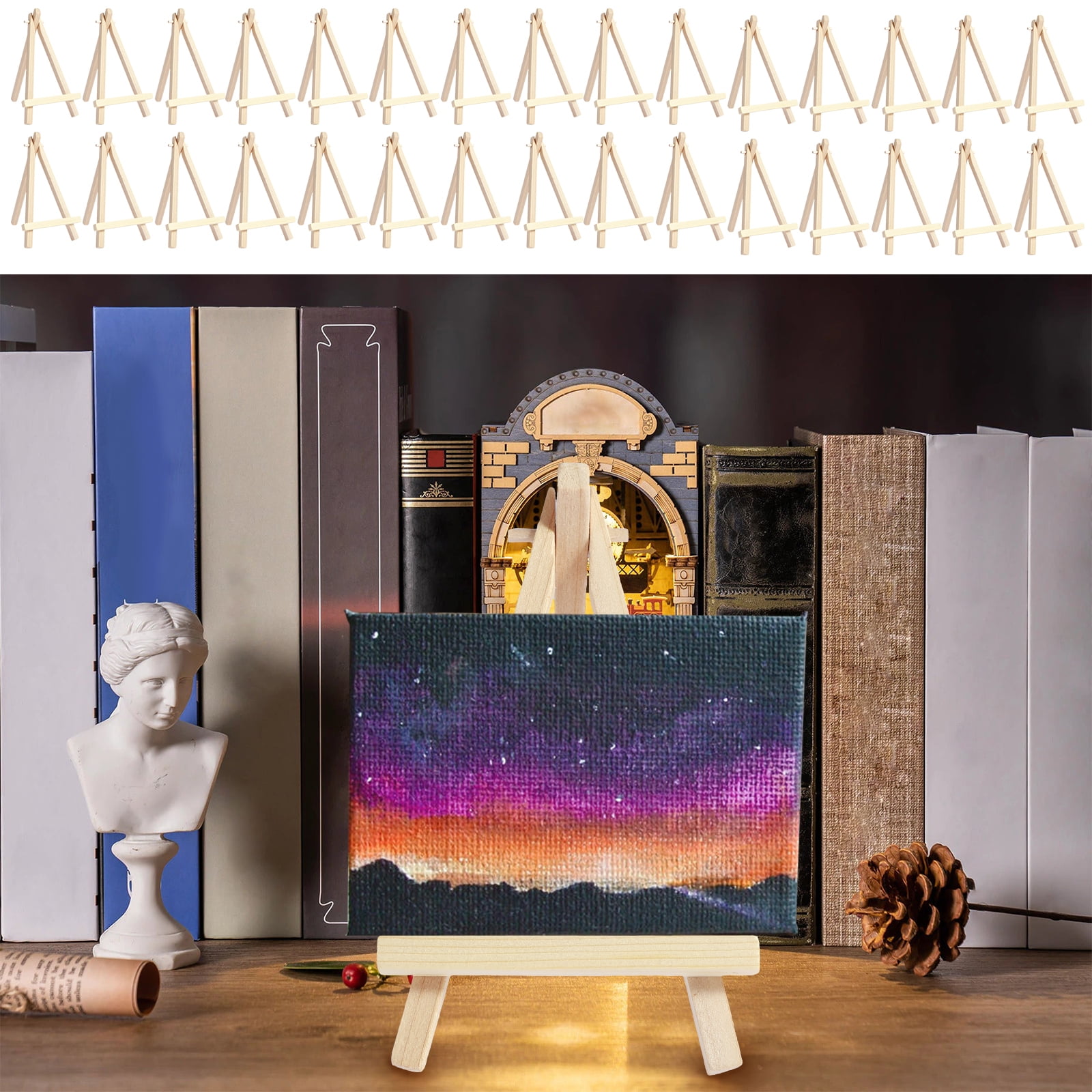 30 Pack Mini Wood Display Easel 6 Inch Wood Artist Easels Foldable Art ...