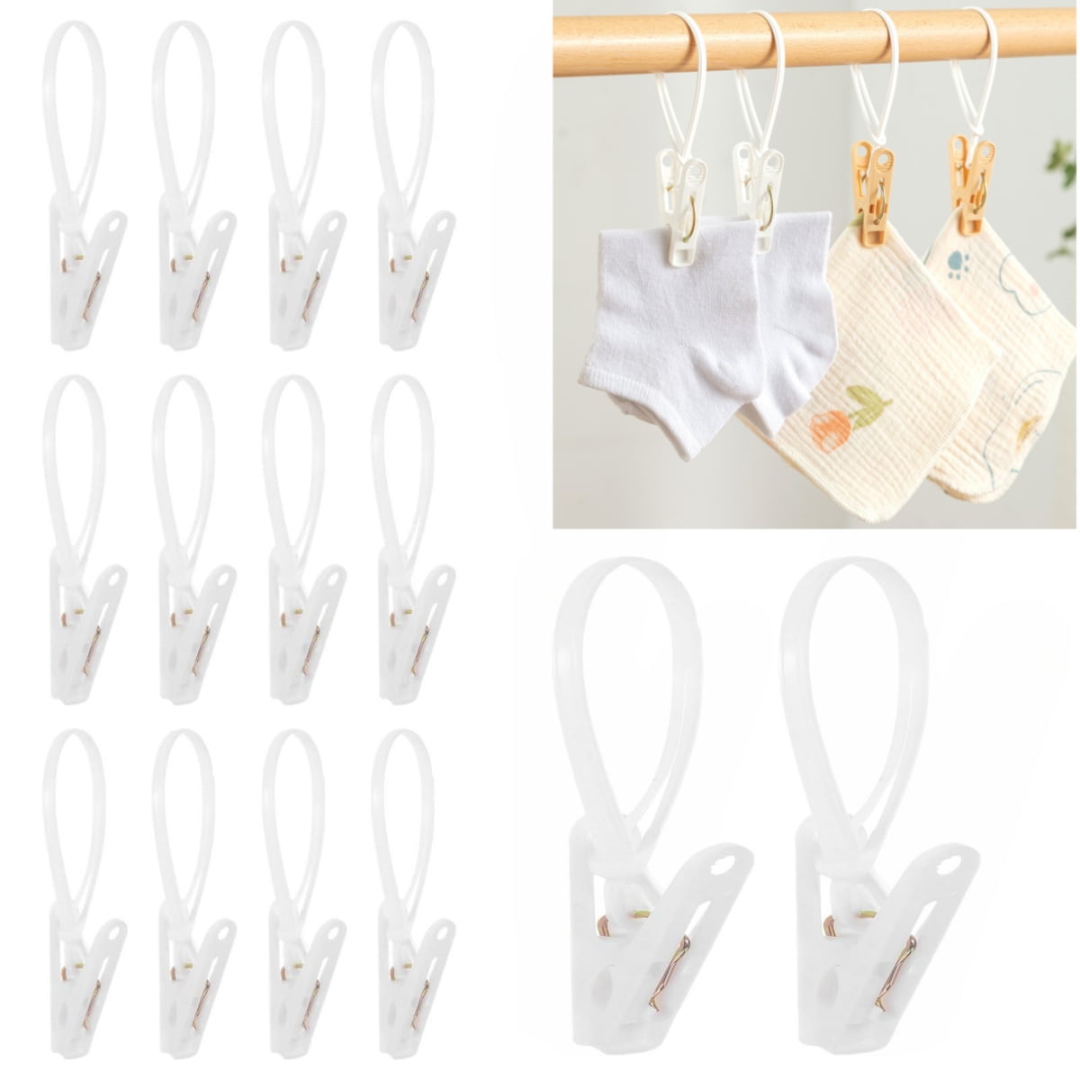 30 Pack Multi-Purpose Laundry Hooks, Plastic Hanging Clips with Rope ...