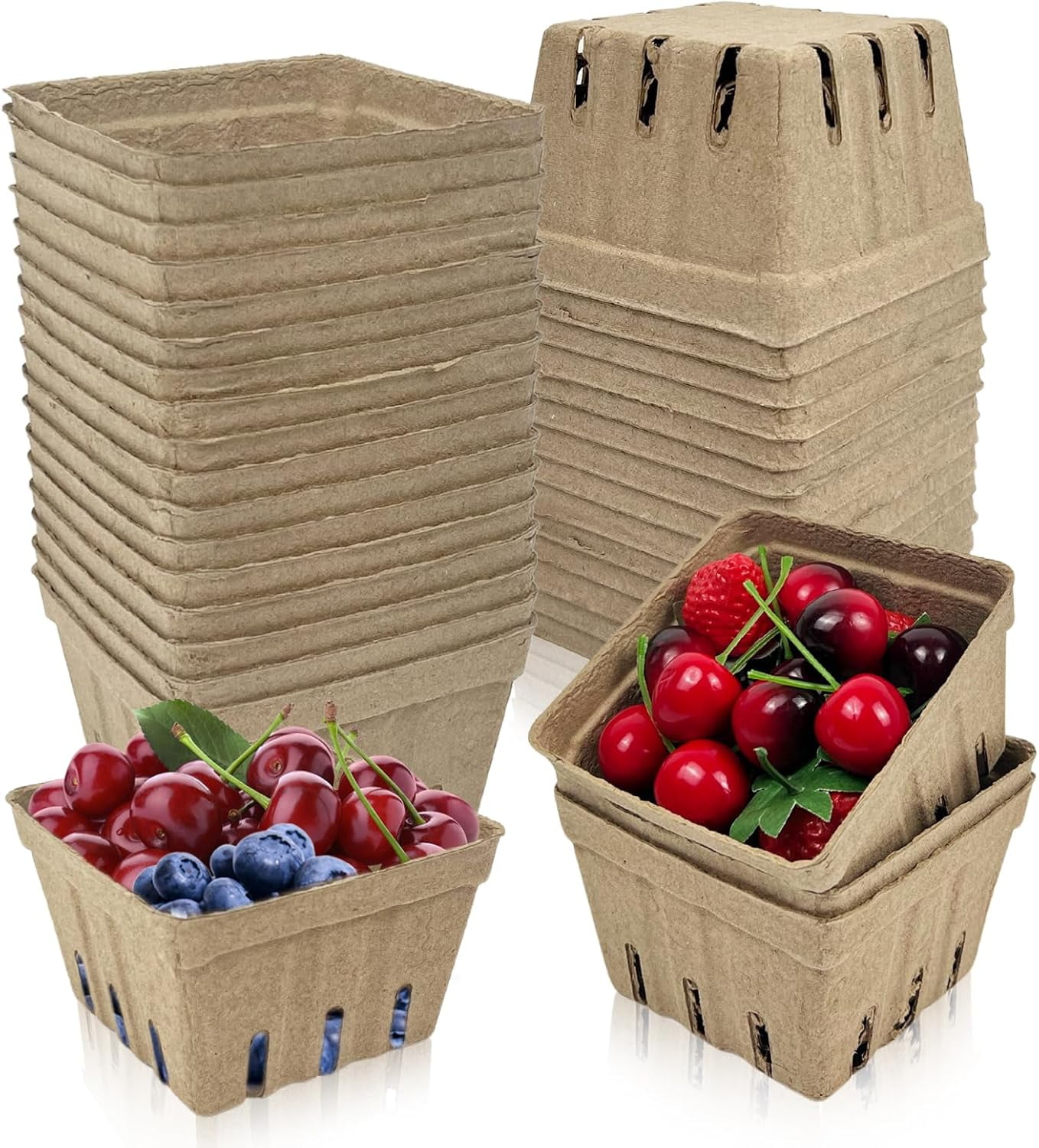 30 Pack Natural Pulp Fiber Berry Basket, Molded Berry Basket Produce ...