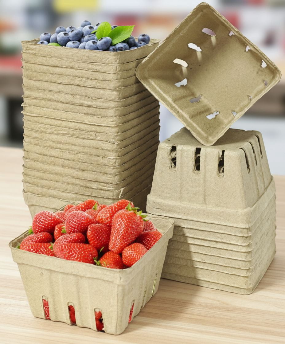 30 Pack Natural Pulp Fiber Berry Basket,Small Molded Produce Vented ...