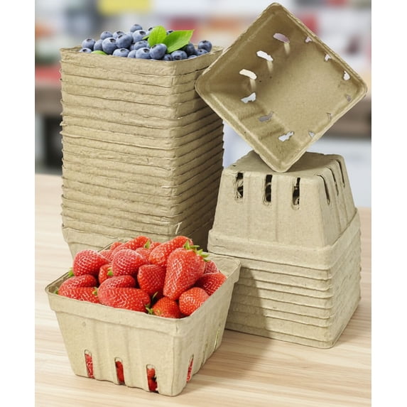 30 Pack Natural Pulp Fiber Berry Basket,Small Molded Produce Vented ...