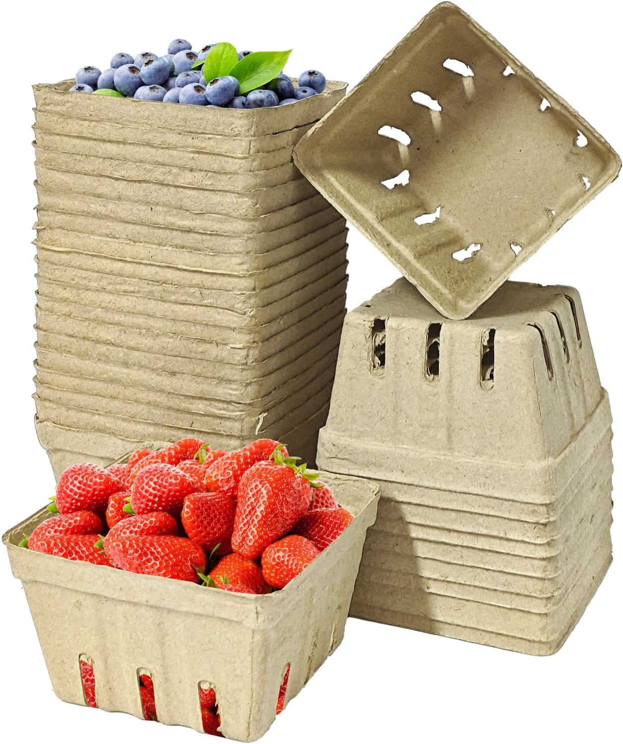 30 Pack Natural Pulp Fiber Berry Basket,Small Molded Produce Vented ...