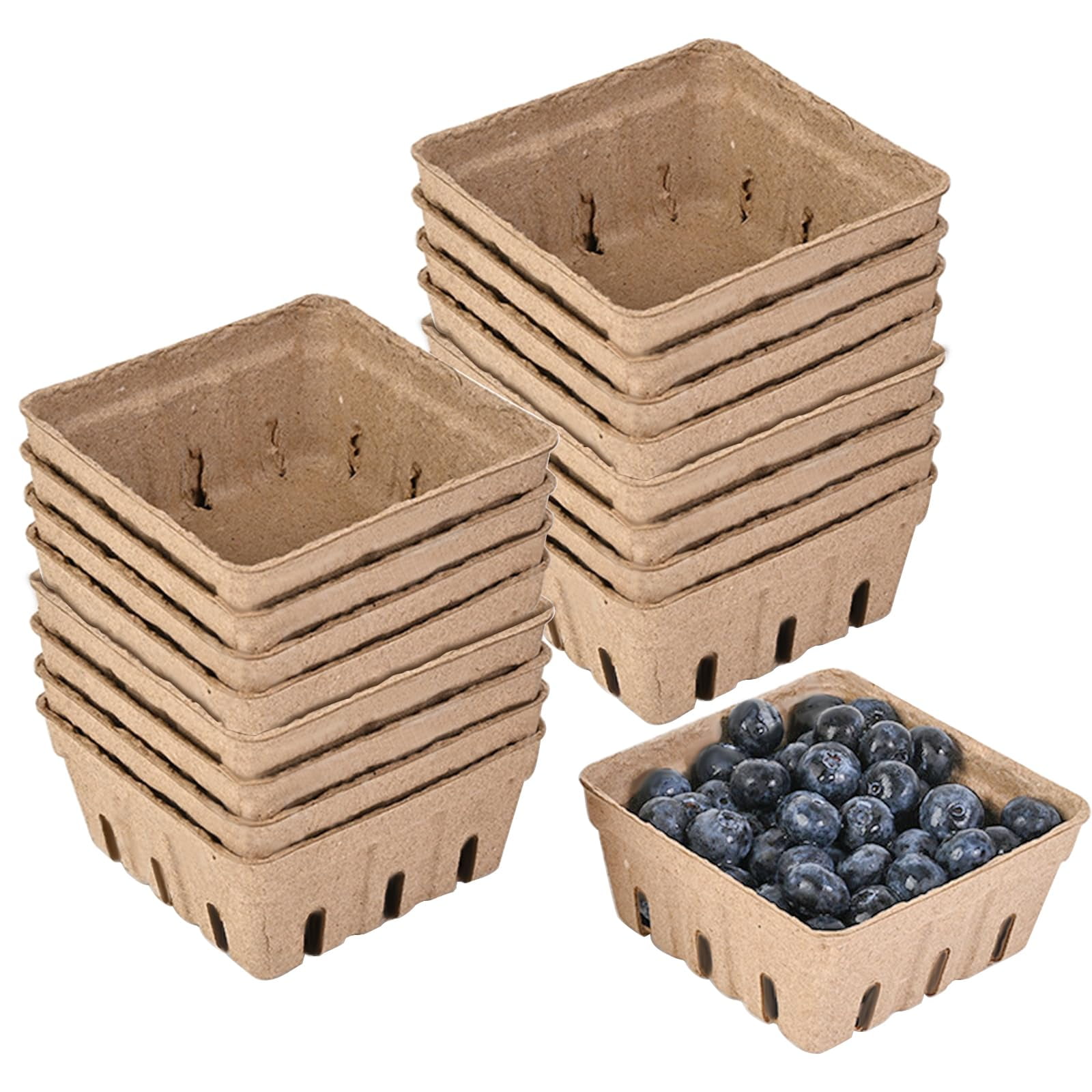 30 Pack Natural Pulp Fiber Berry Basket, Small Molded Produce Vented ...