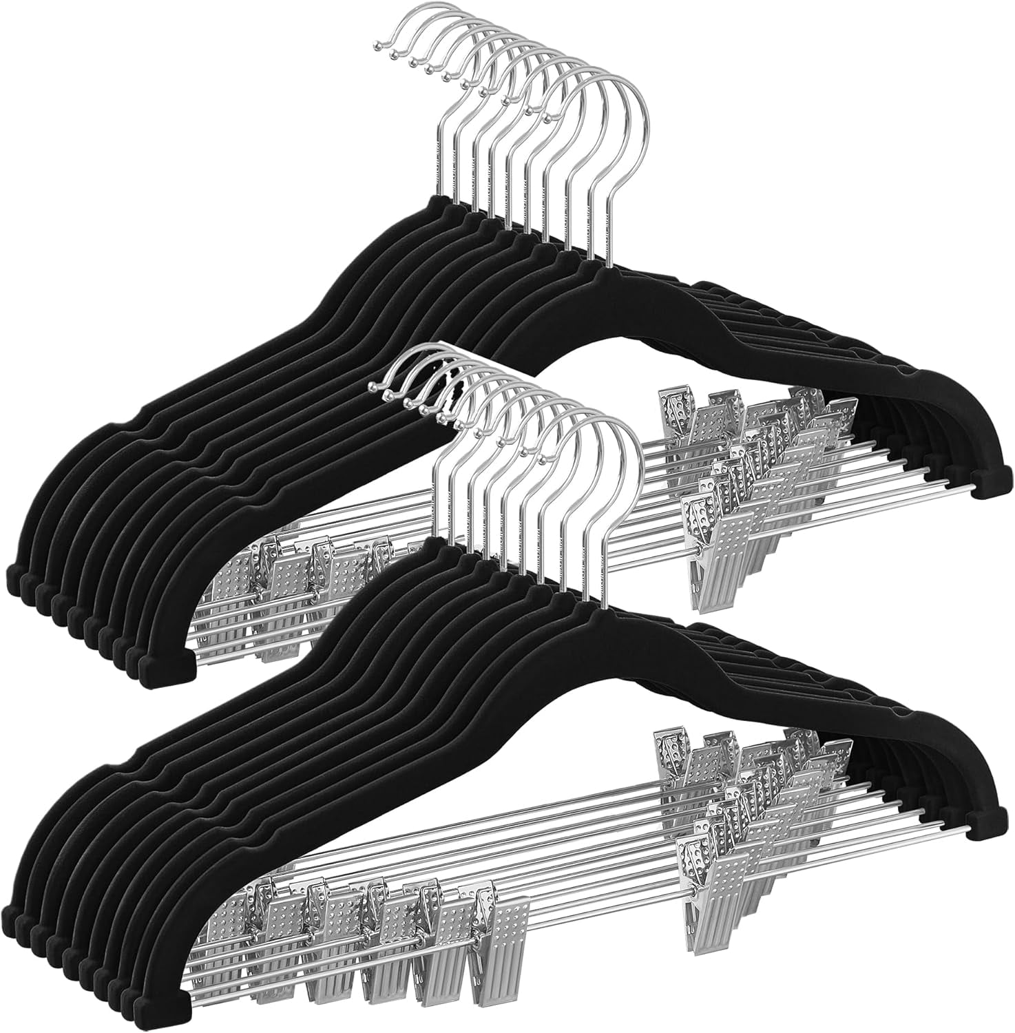 30-Pack Pants Hangers, 16.7-Inch Long Velvet Hanger with Adjustable ...