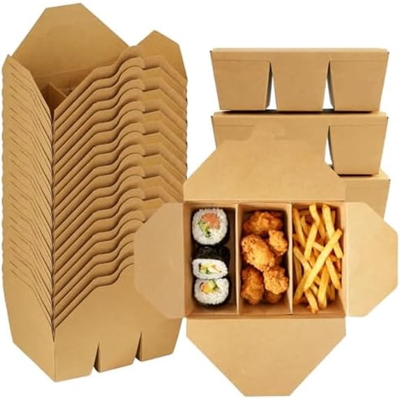 30 Pack Paper Take Out Food Containers, 3-Compartment 7.5x5.4x2.6 ...