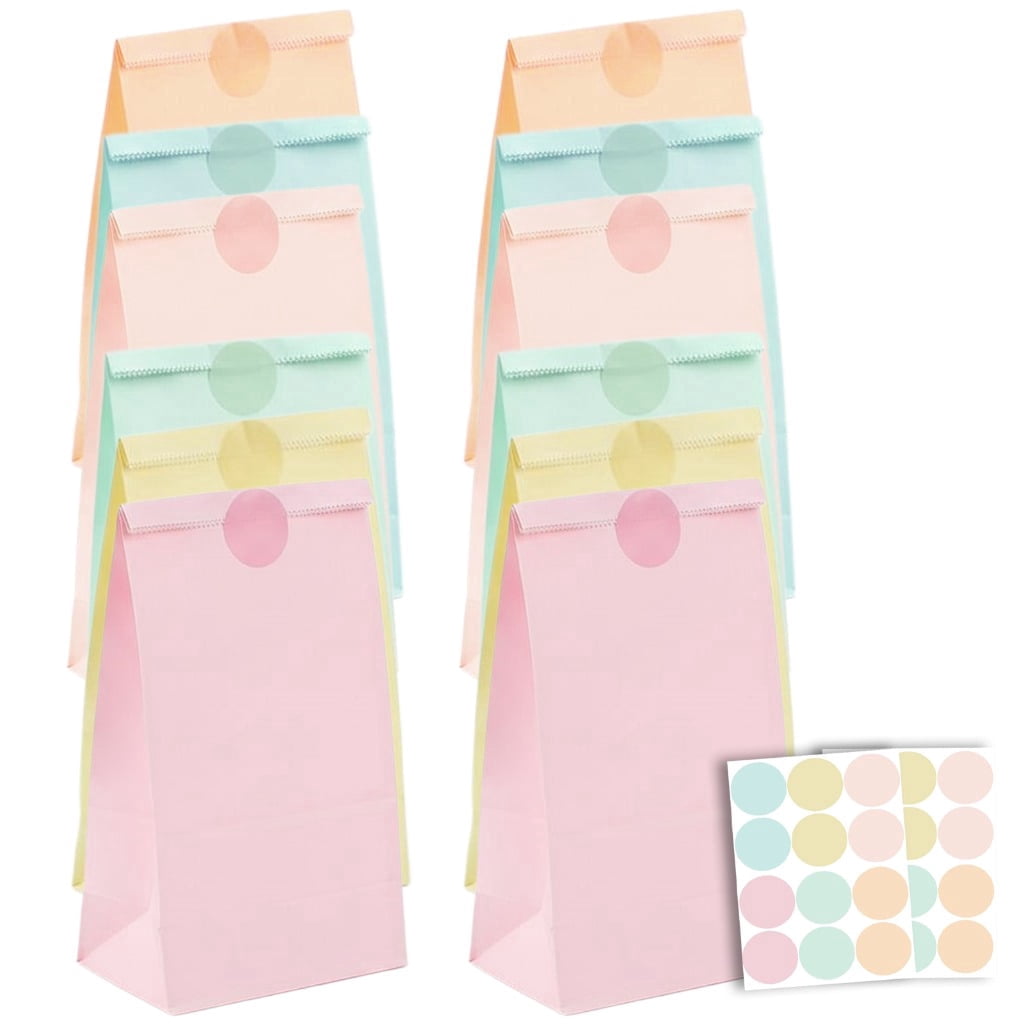 30 Pack Pastel Gift Candy Paper Bags with Stickers 5.1 x 3.1 x 9.4 ...