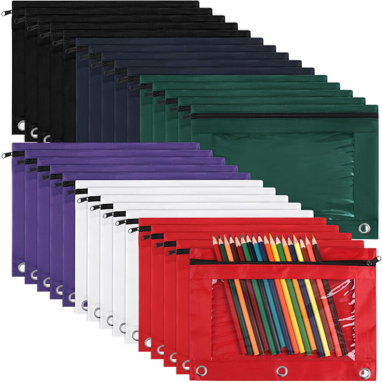 30 Pack Pencil Pouch for 3 Ring Binder Zipper Pencil Pouches with Clear ...