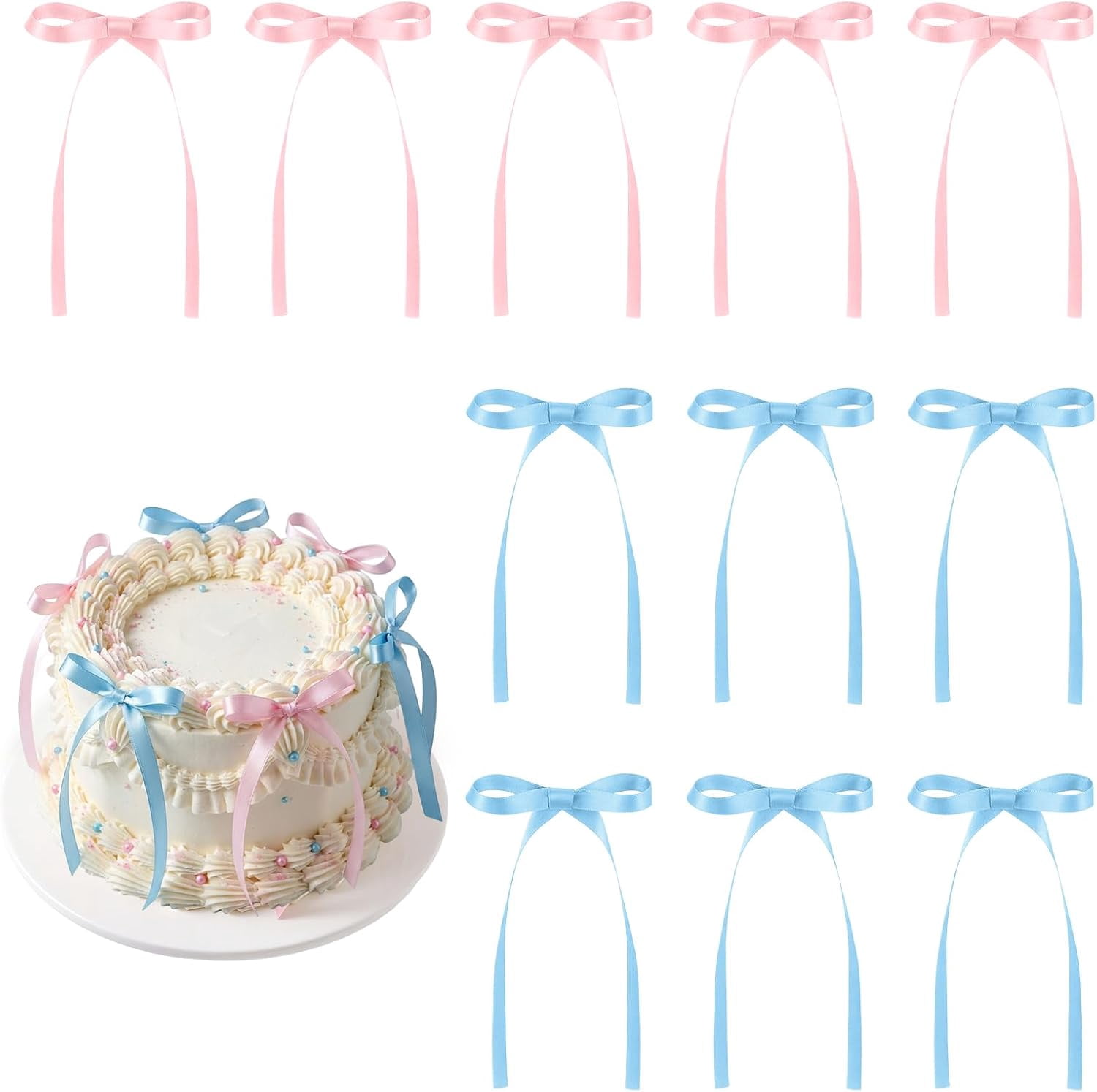 30 Pack Pink Blue Bow Cake Toppers Ribbon Bows for Cake - Walmart.com