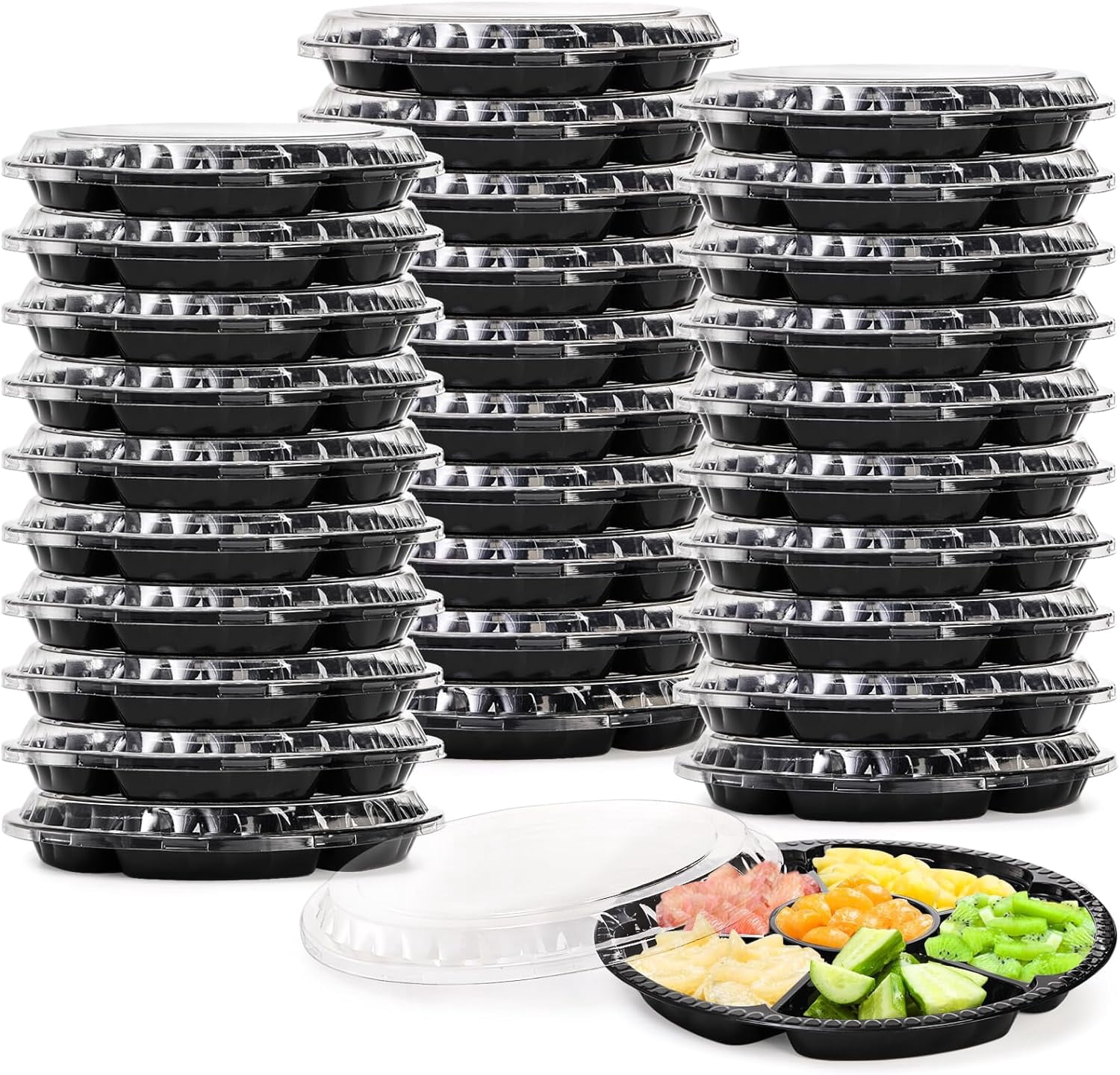 30 Pack Plastic Appetizer Trays with Clear Lid, Round Stackable Serving ...