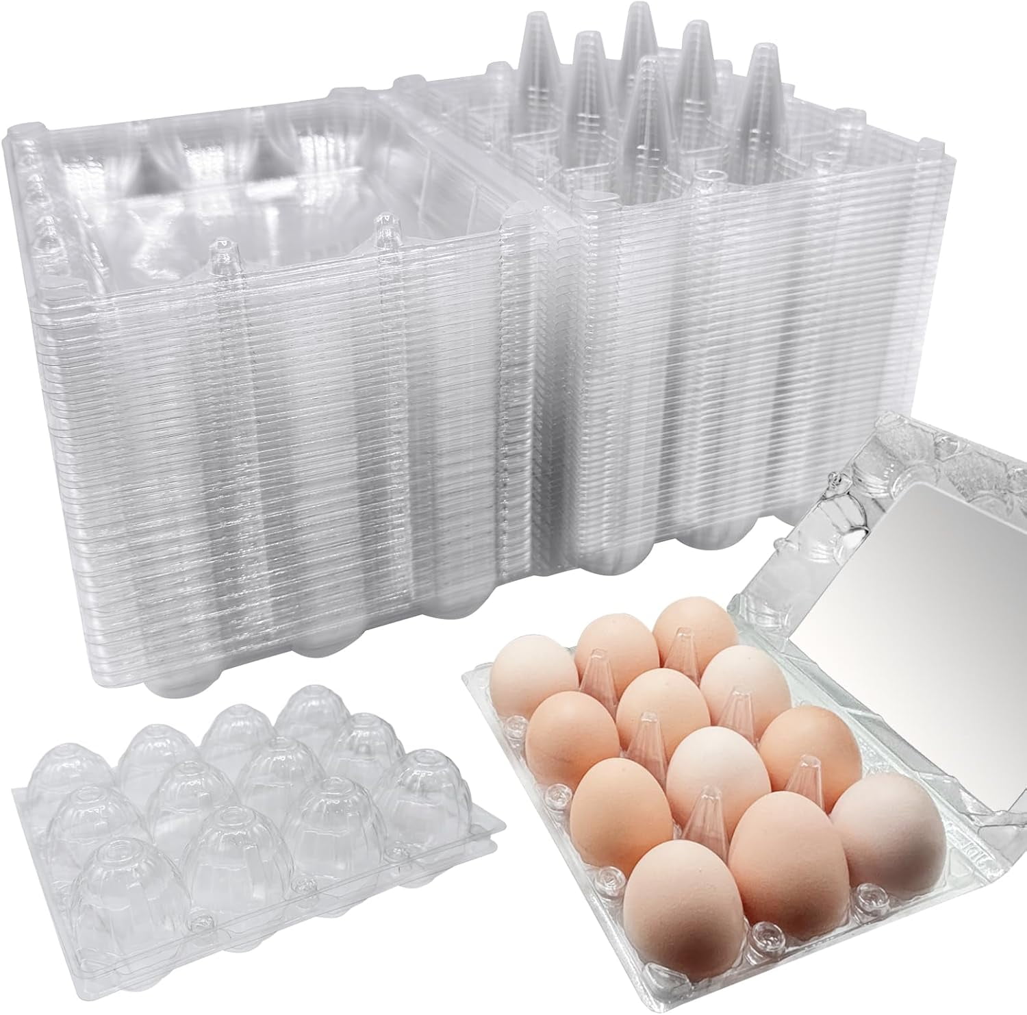 30 Pack Plastic Egg Cartons with Sticker Labels for 12 Eggs，Containers ...