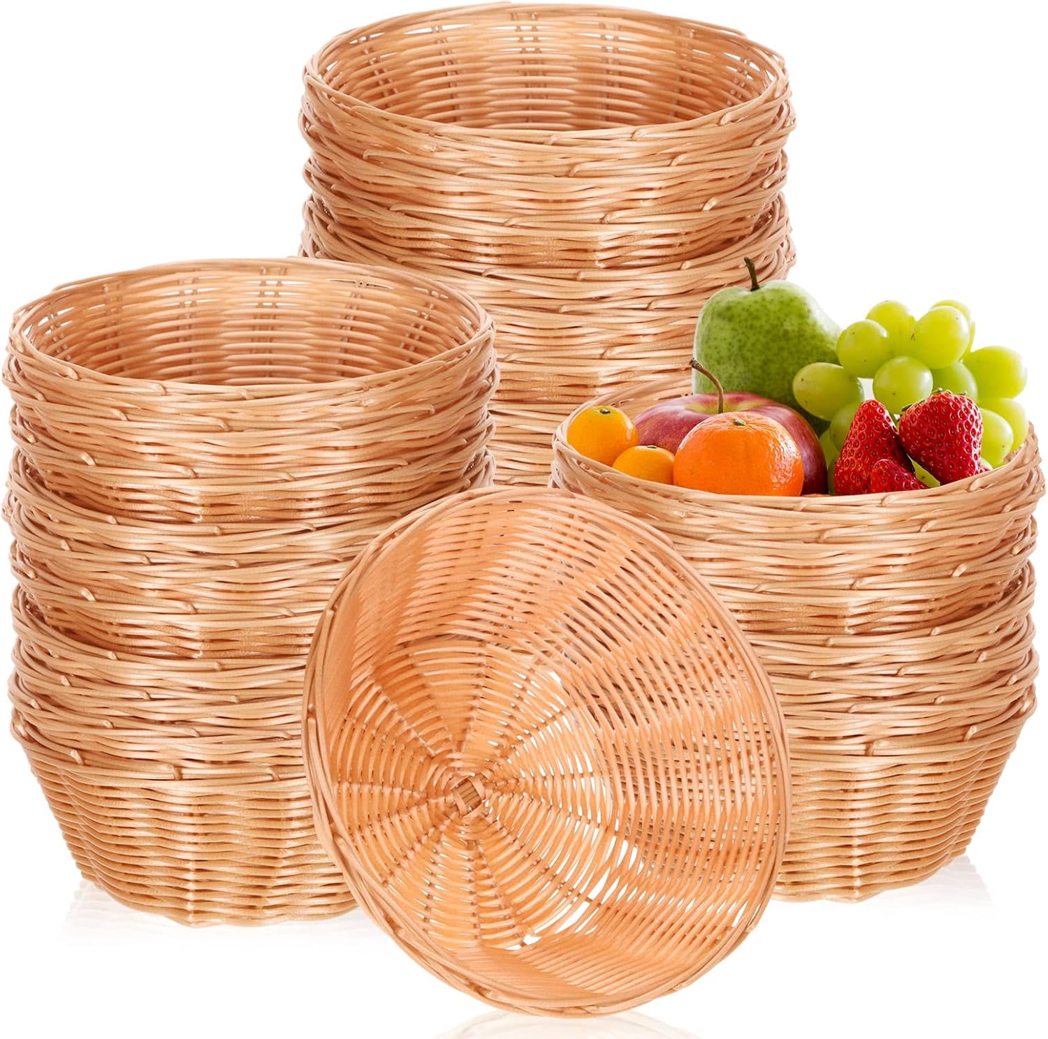 30 Pack Plastic Round Woven Bread Baskets Bulk 7 Inch Small Gift ...