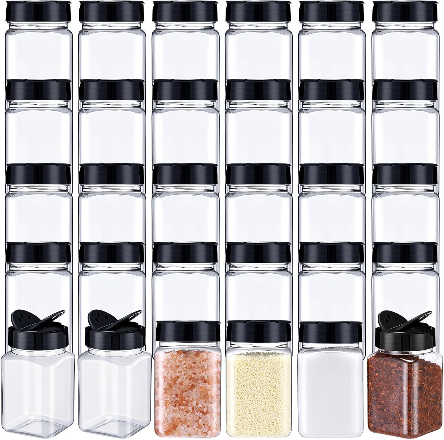30 Pack Plastic Spice Jars with Shaker Lids Clear Seasoning Containers ...