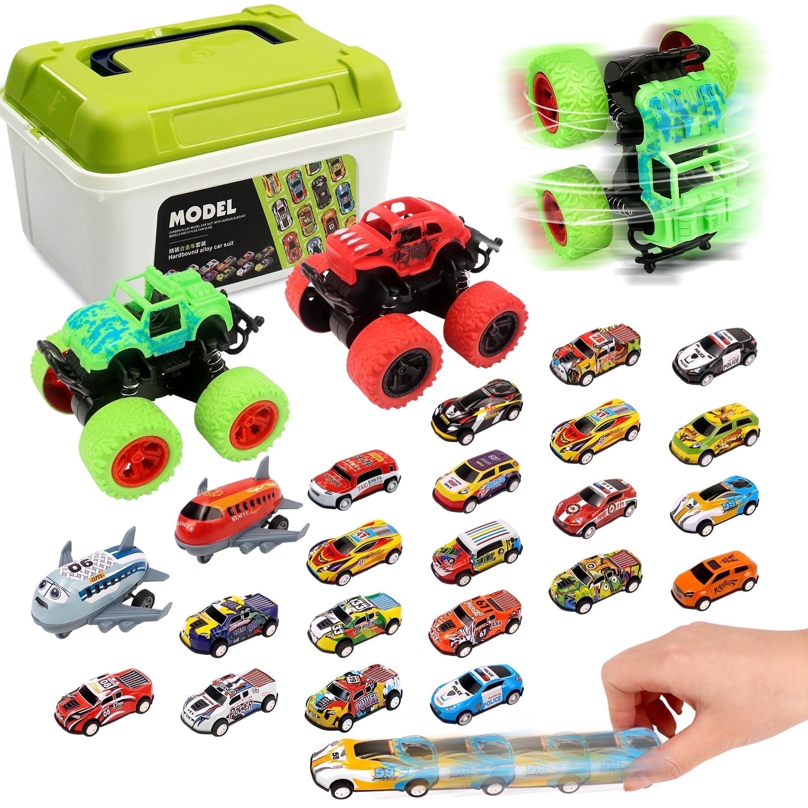 30 Pack Pull Back Toy Cars & Monster Trucks with Storage Box, Baby Toy ...