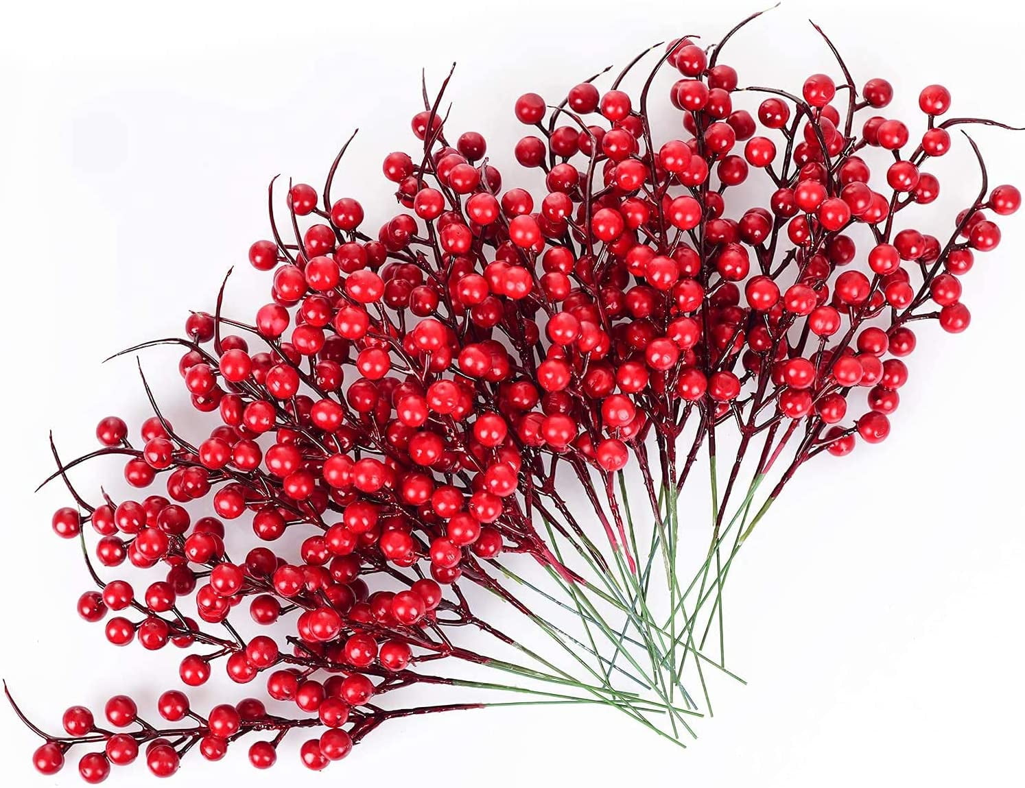30 Pack Red Berry Stems, Artificial Holly Berries for Christmas Tree ...