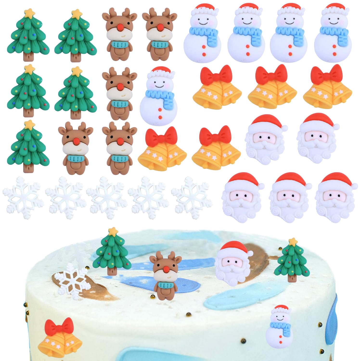30 Pack Resin Christmas GGA1 Cupcake Toppers Santa Claus Snowman Tree ...