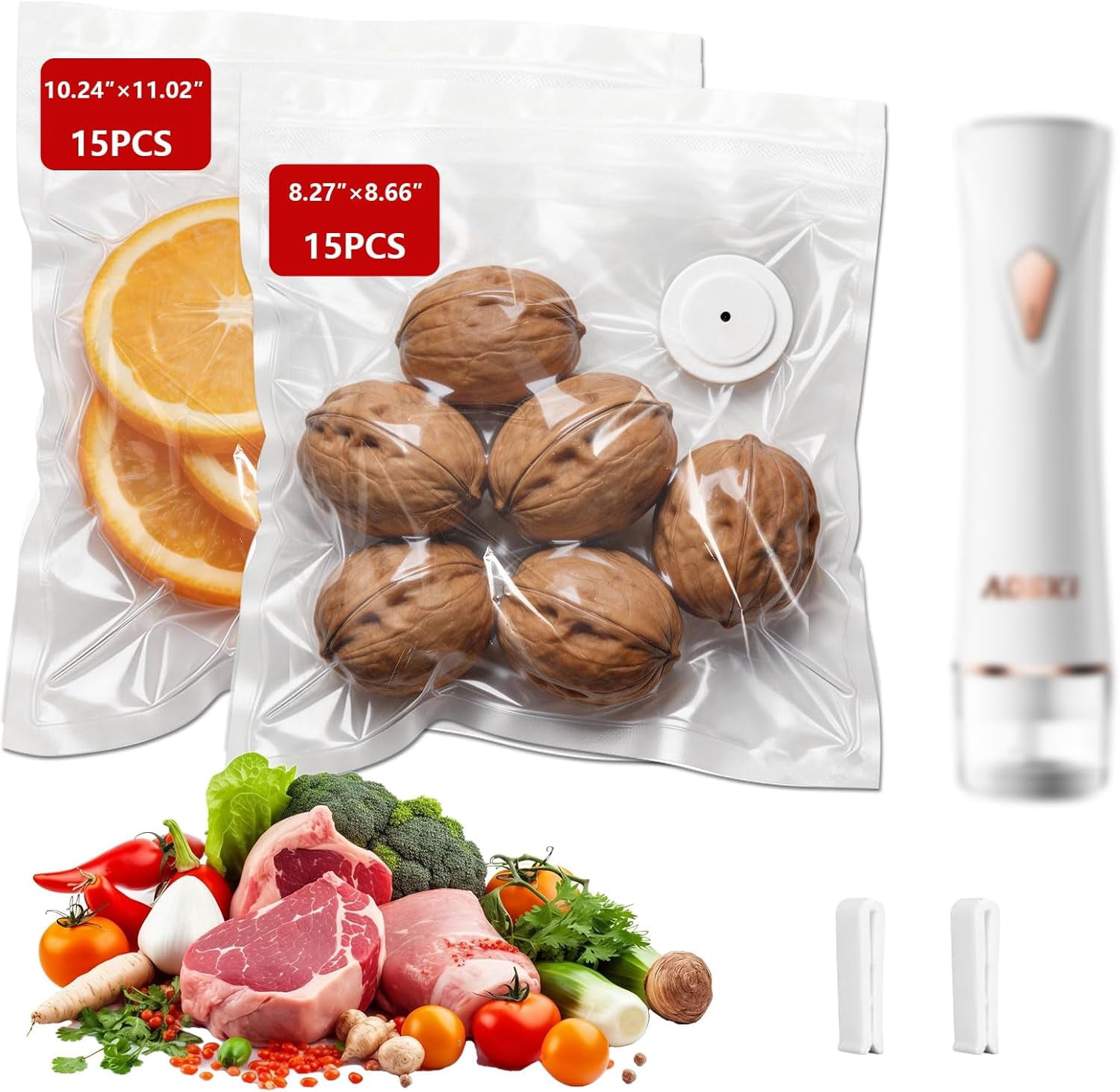 30 Pack Reusable Vacuum Sealer Bags for AOSKI, BPA-Free Heavy Duty Sous ...