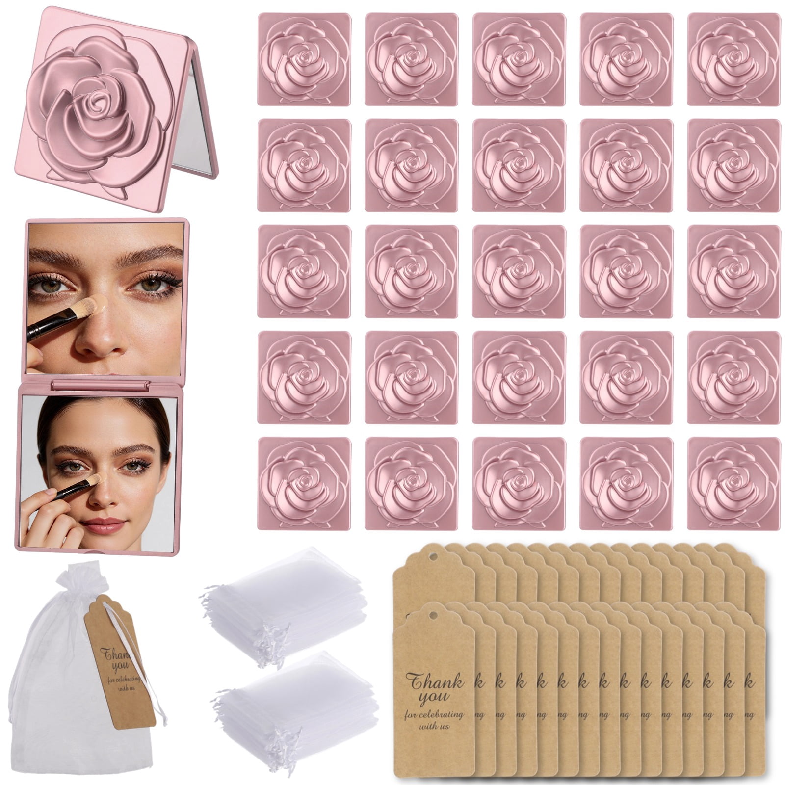 30 Pack Rose Compact Mirror Sets, Bulk 3D Flower Pocket Folding Makeup ...