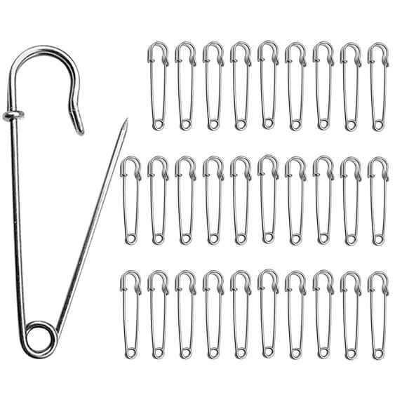 30 Pack Safety Pins , Durable, Silver Safety Pins Bulk, Rust-Resistant ...