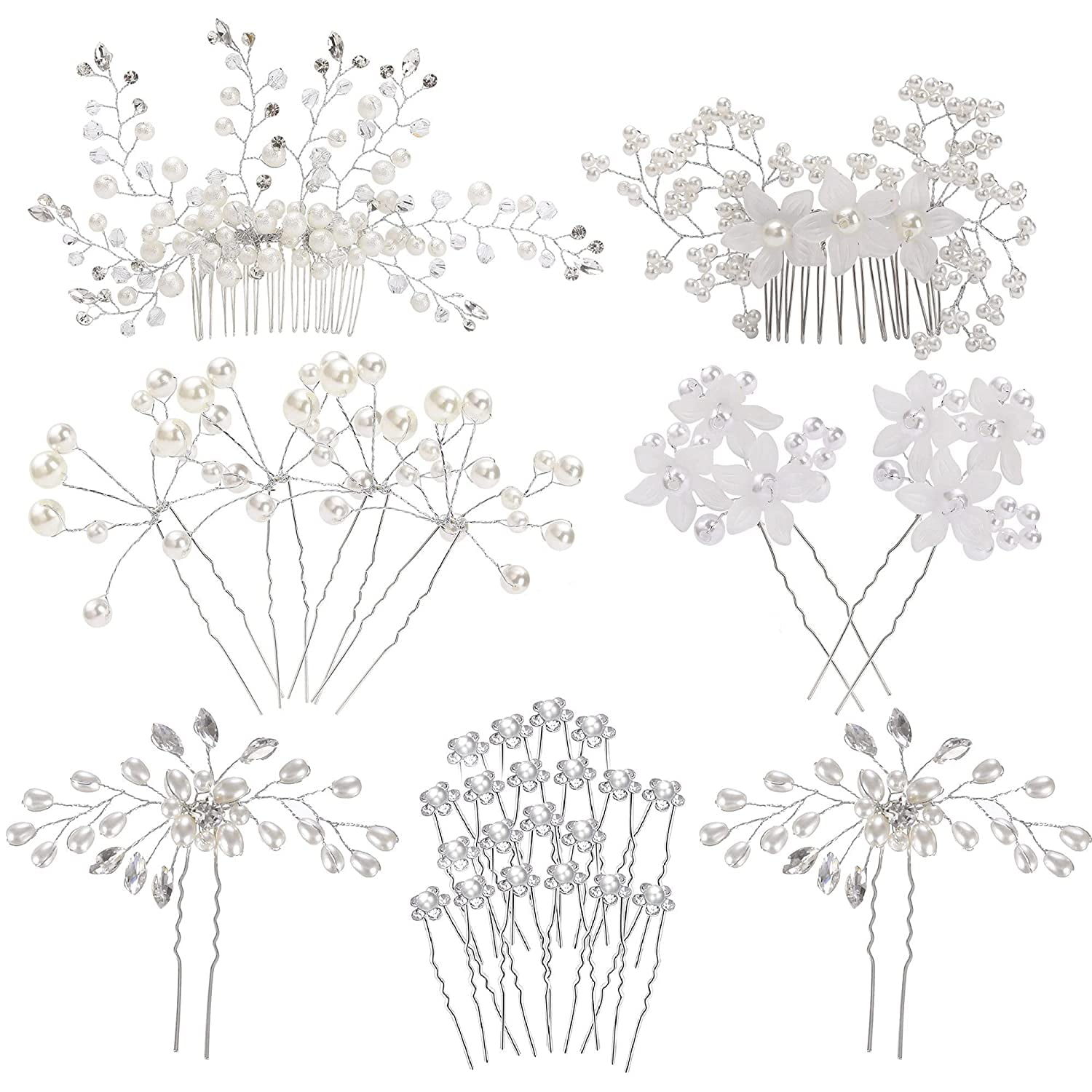 30 Pack Silver Wedding Bridal Hair Side Combs+U Shaped Hair Pins Clips ...
