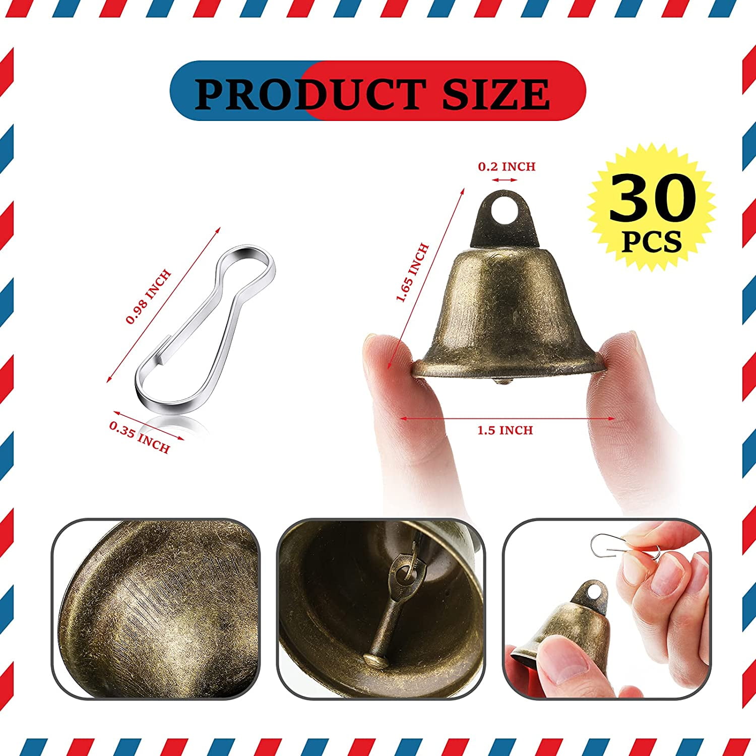 30-Pack Small Brass Craft Bells, Mini Vintage Bells with Spring Hooks ...