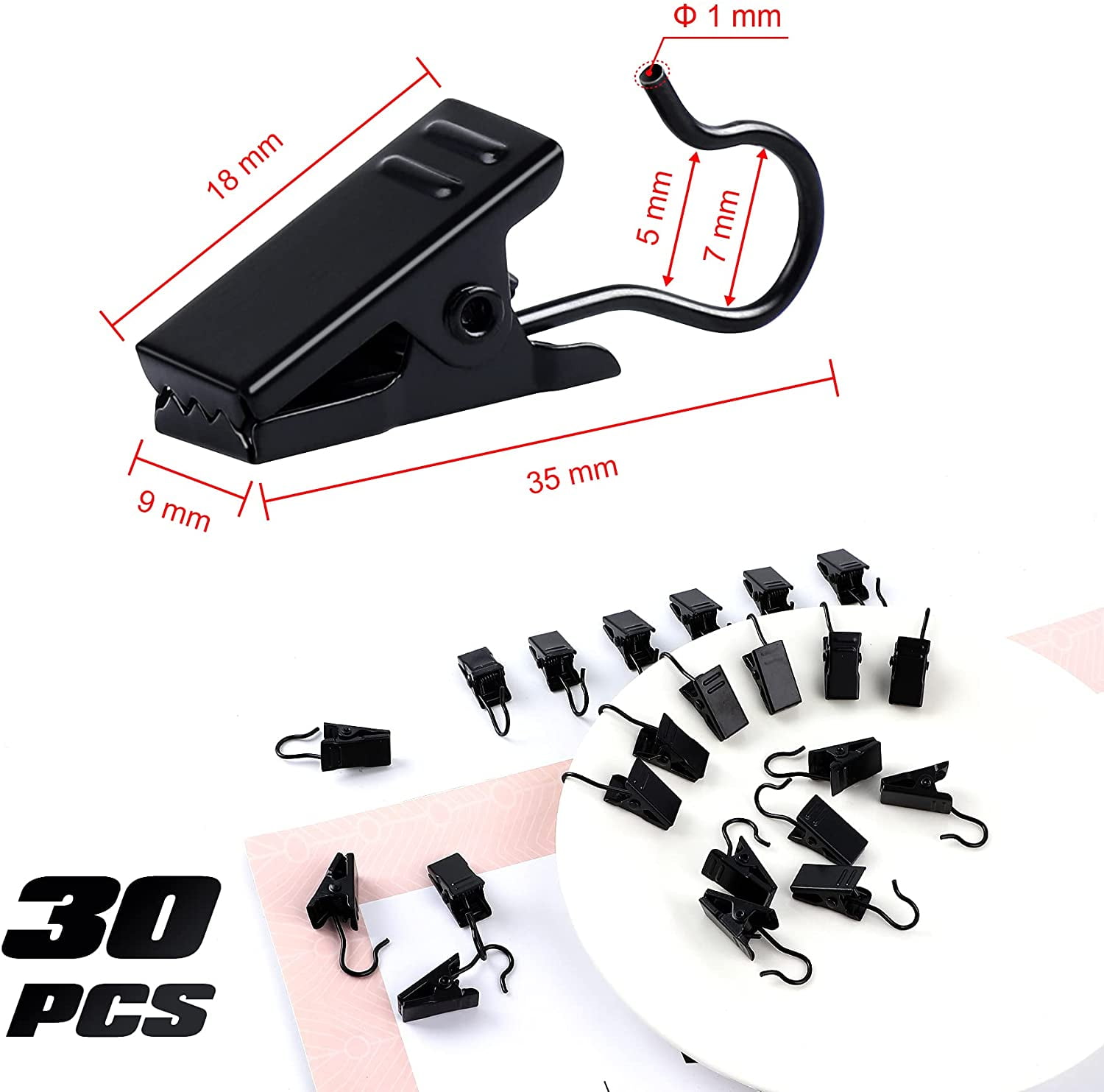 30 Pack Small Heavy-Duty Hook Clip Set Metal Curtain Hangers Clips for ...