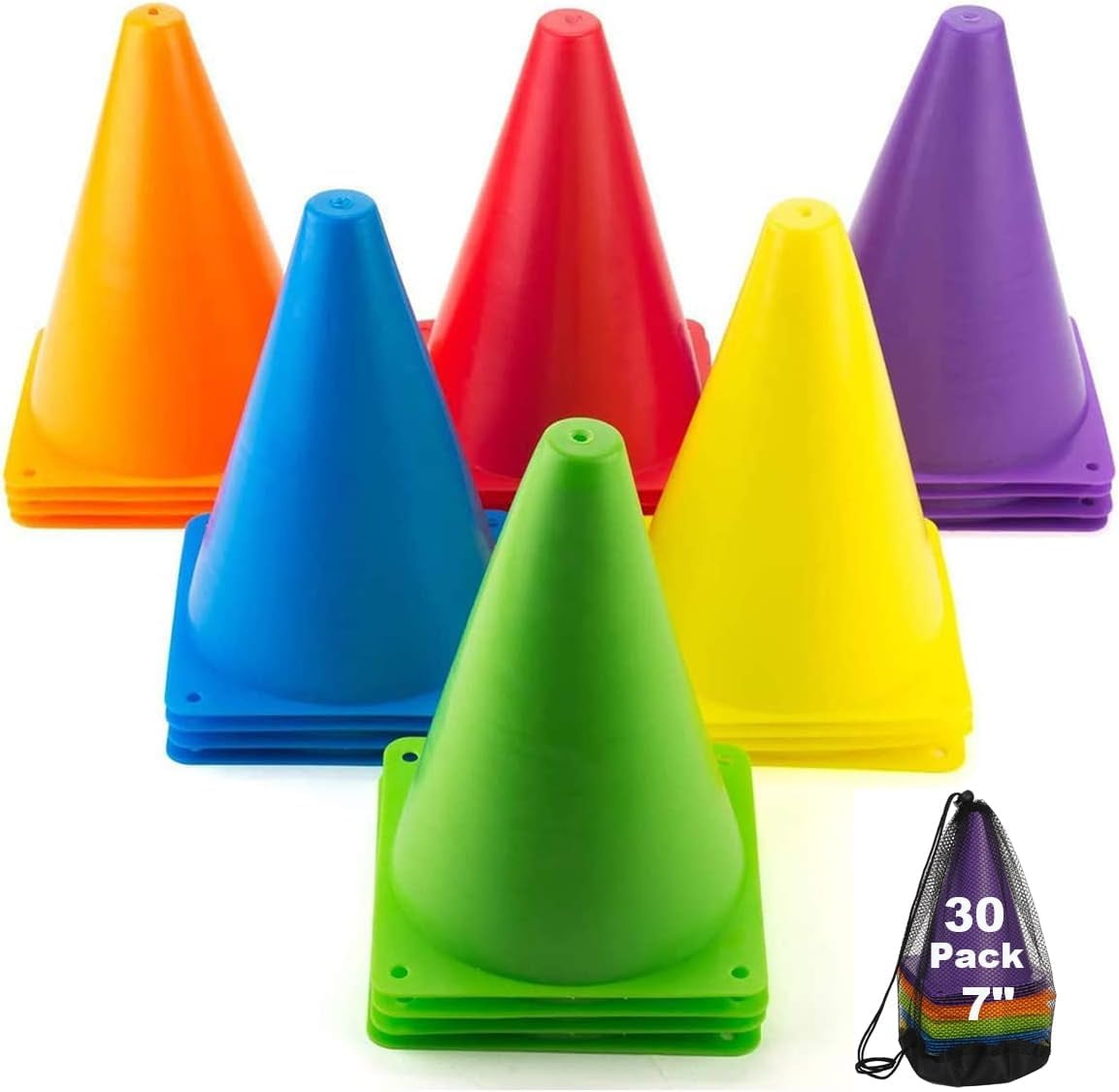 30 Pack Soccer Cones, 7 Inch Colored Cones for Sports, Traffic Cones ...