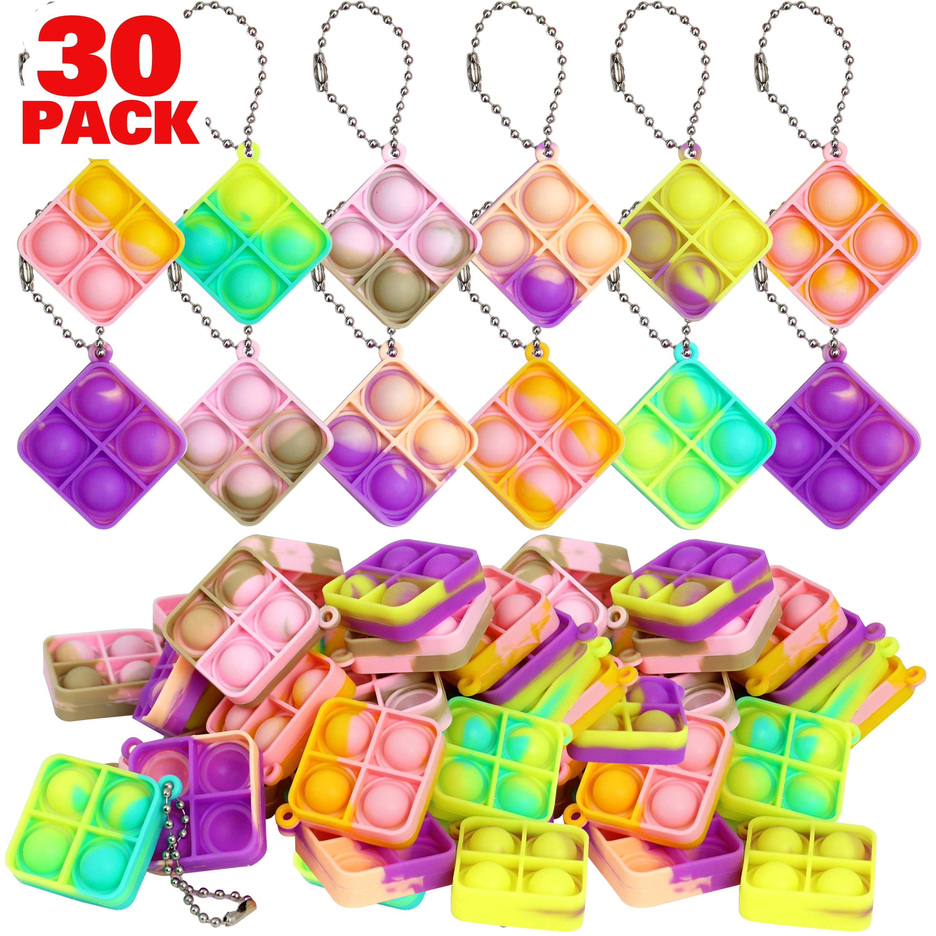 30 Pack Square Mini Pop Its Fidget Toys Kids Party Favors, Pop It Keychain For Kids, Fidget Toys ...