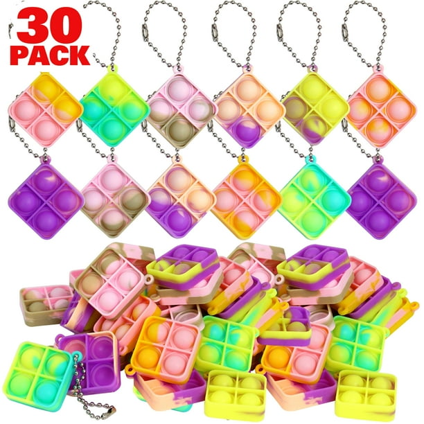 30 Pack Square Mini Pop Its Fidget Toys Kids Party Favors, Pop It Keychain For Kids, Fidget Toys ...