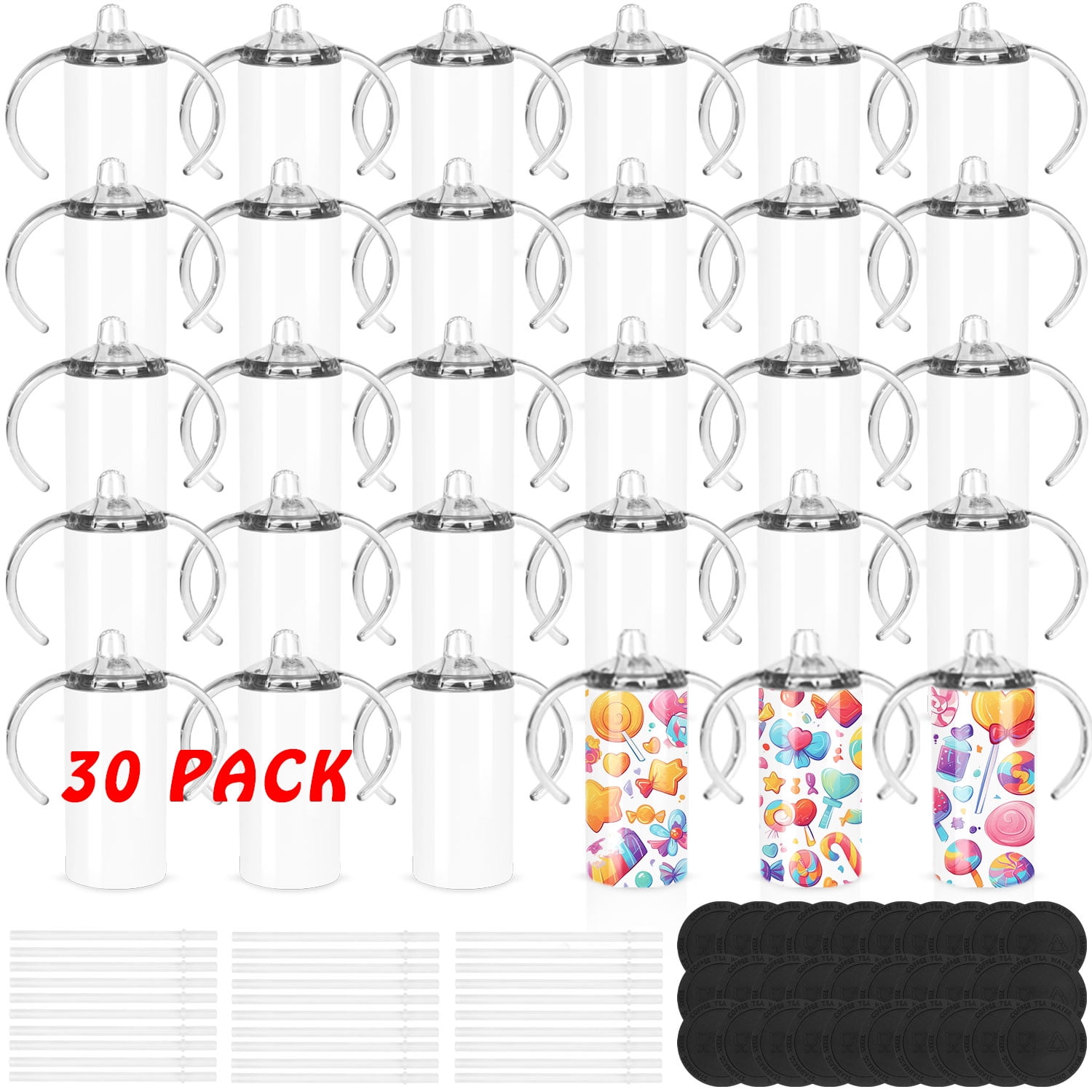 30 Pack Sublimation Sippy Cup Blank With Handle, 12 Oz Sublimation ...