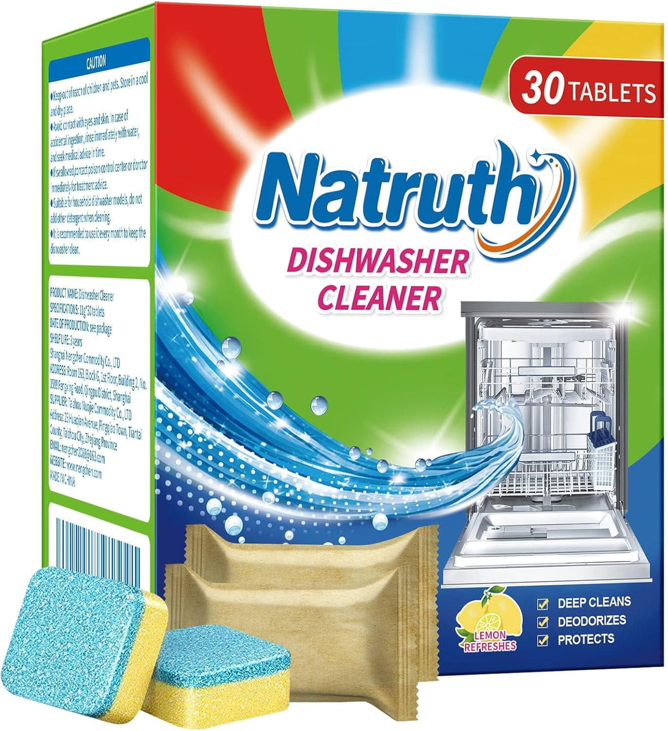 30 Pack Tablets Individually Wrapped,Deep Cleaning, Removes Grease ...