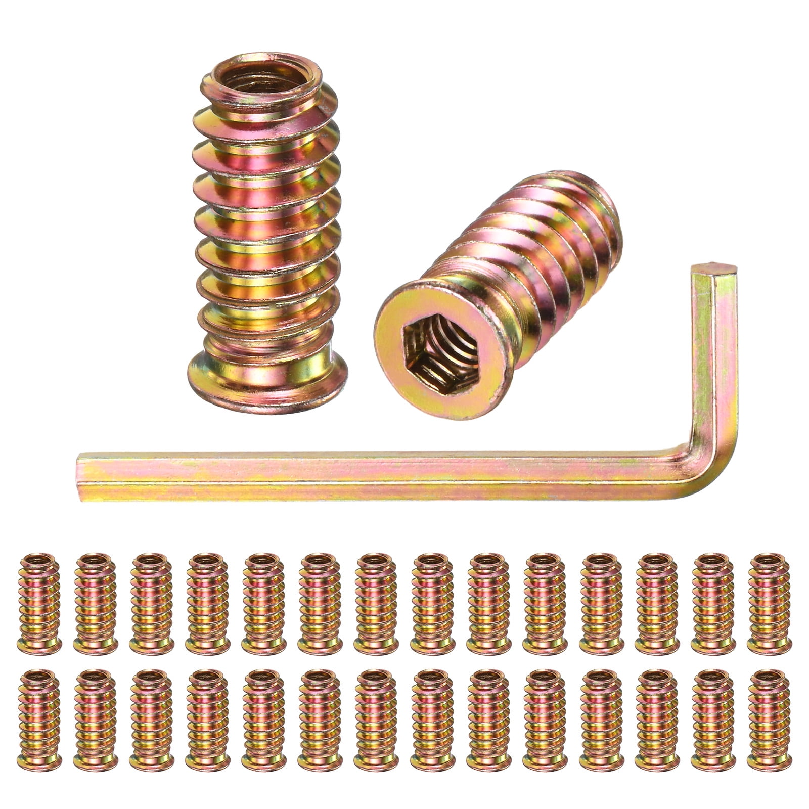 30-Pack Threaded Inserts for Wood, 1/4-20 x 25mm Hex Drive Threaded ...