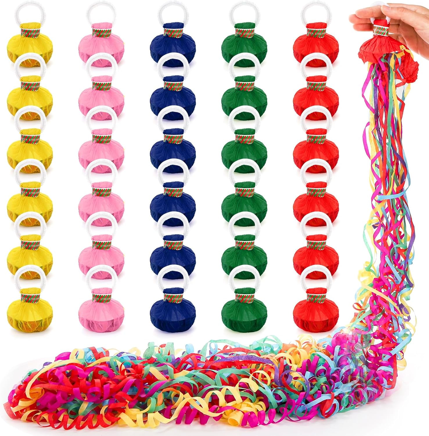 30 Pack Throw Streamers, Colorful Hand Throw Confetti Poppers, No Mess ...