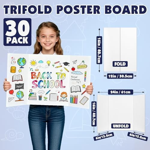 30 Pack Trifold Poster Board, 16in x 24in Corrugated Project Board ...