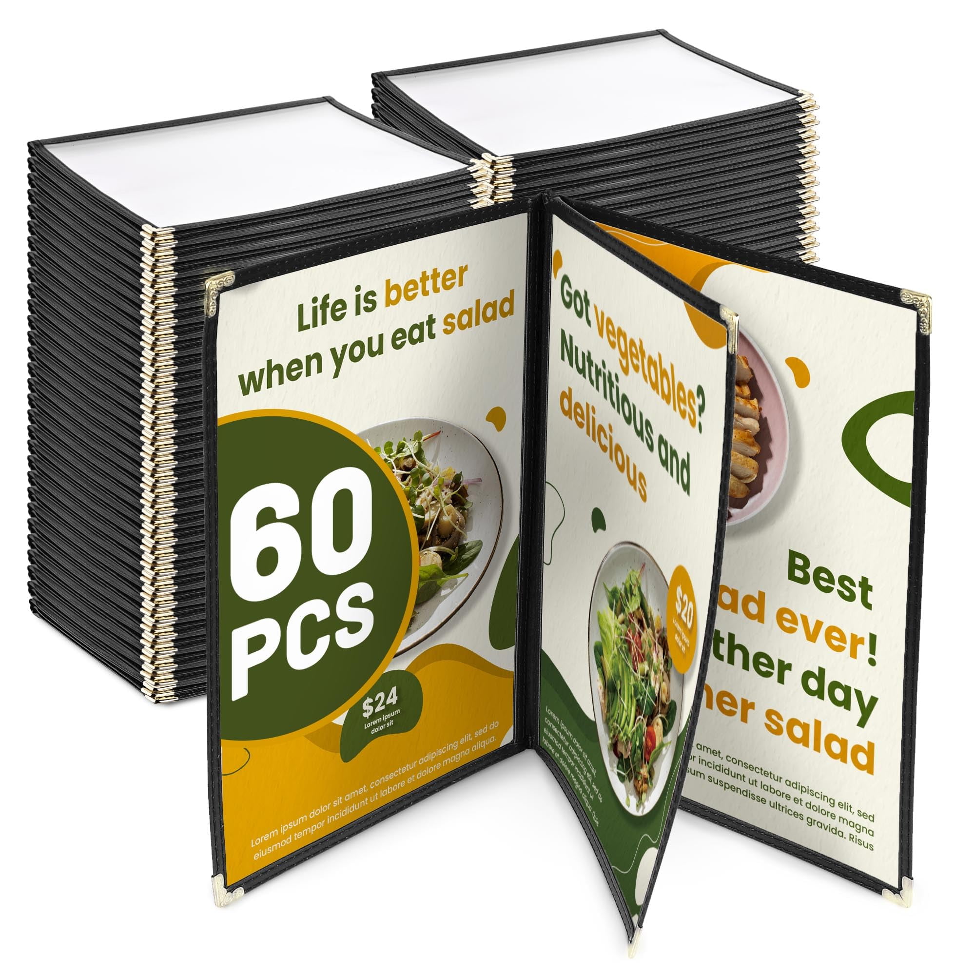 30 Pack Triple Fold Menu Covers 8.5 x 14 Inches 3 Pages 6 Views Clear ...