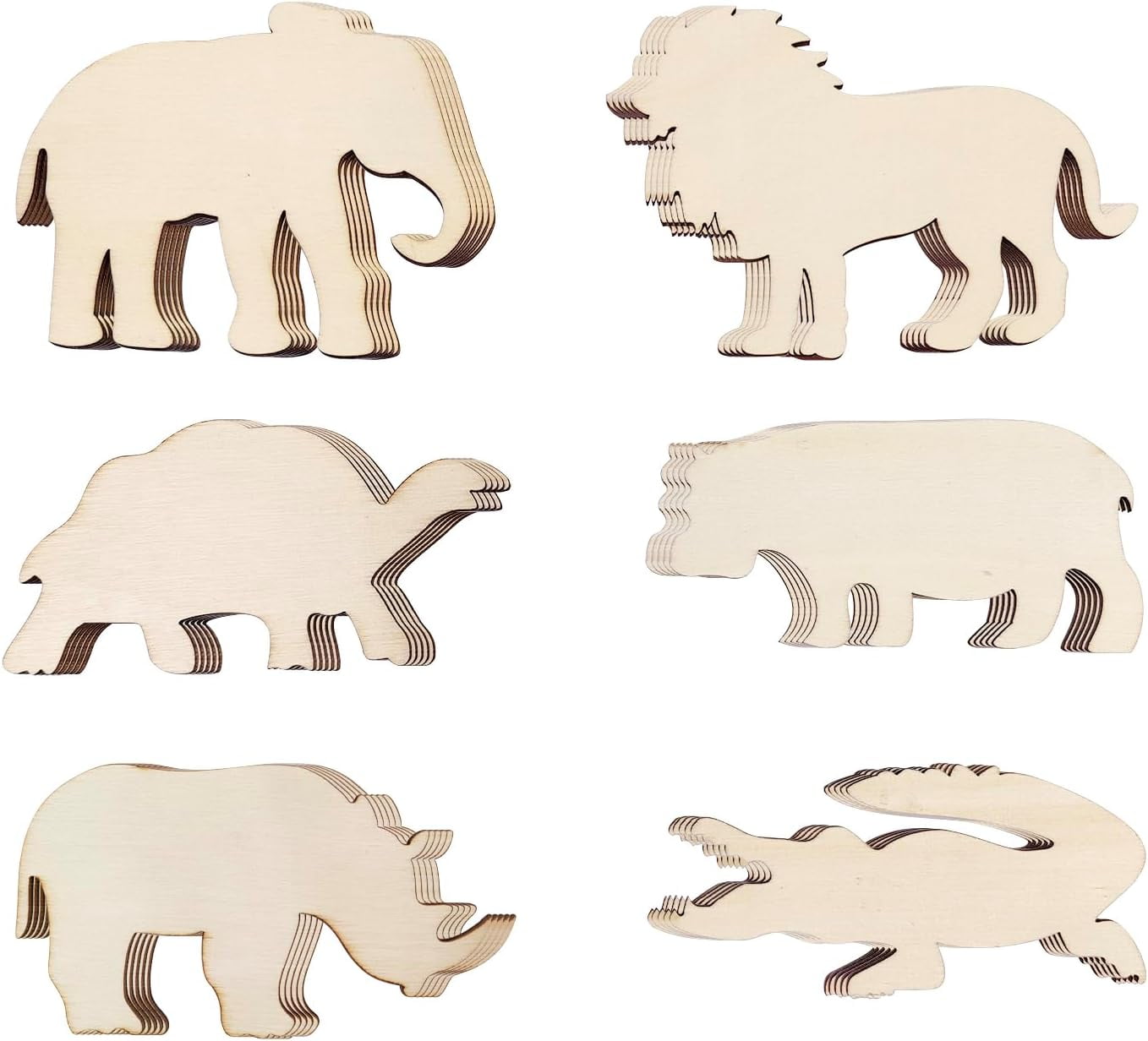 30 Pack Unfinished Wood Animal Cutouts Jungle Animal Crafts Wood ...