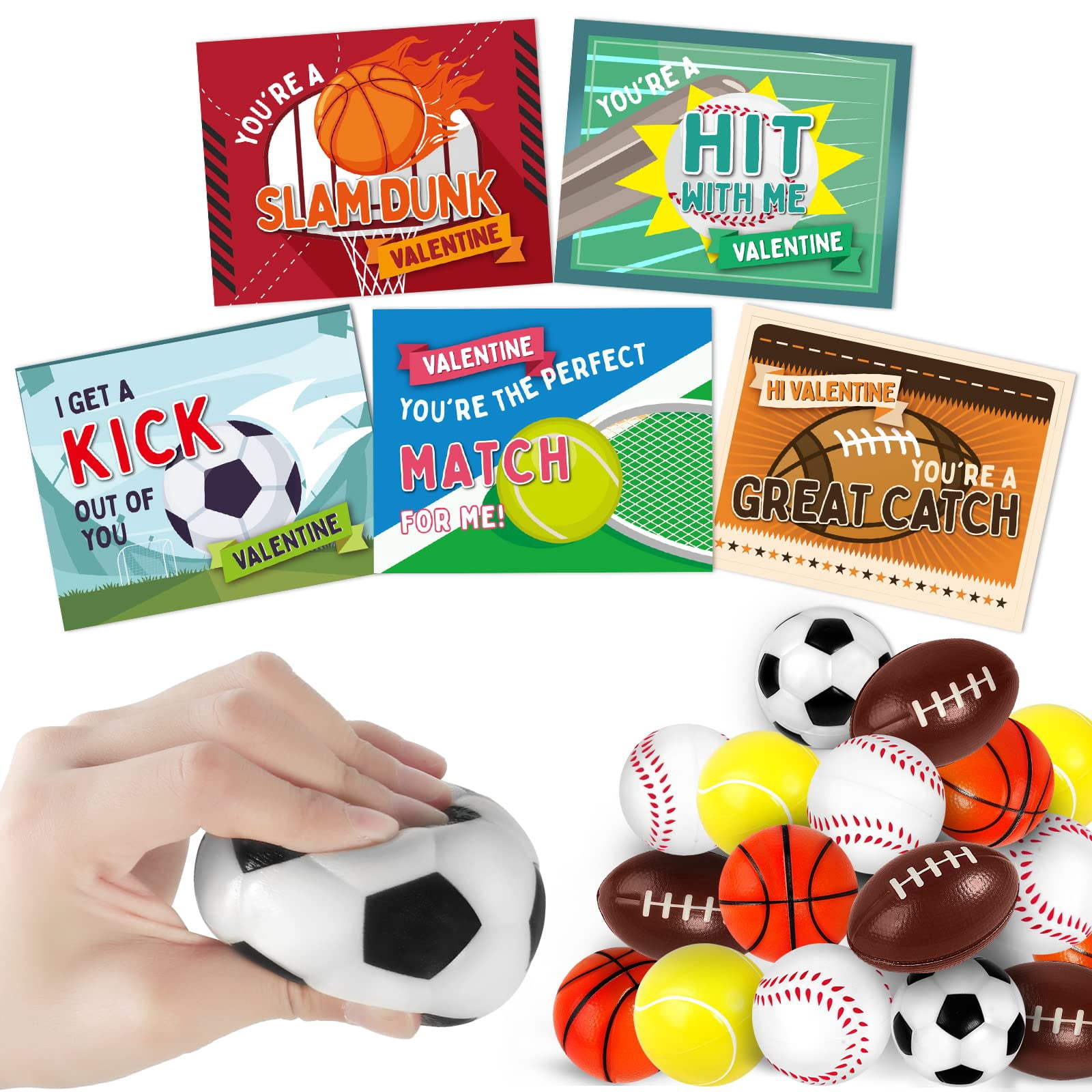 30 Pack Valentien's Day Cards for Kids with Mini Sports Balls for ...