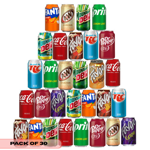 30 Pack Variety Soda Cans – Assorted Soft Drinks, Bulk Carbonated ...