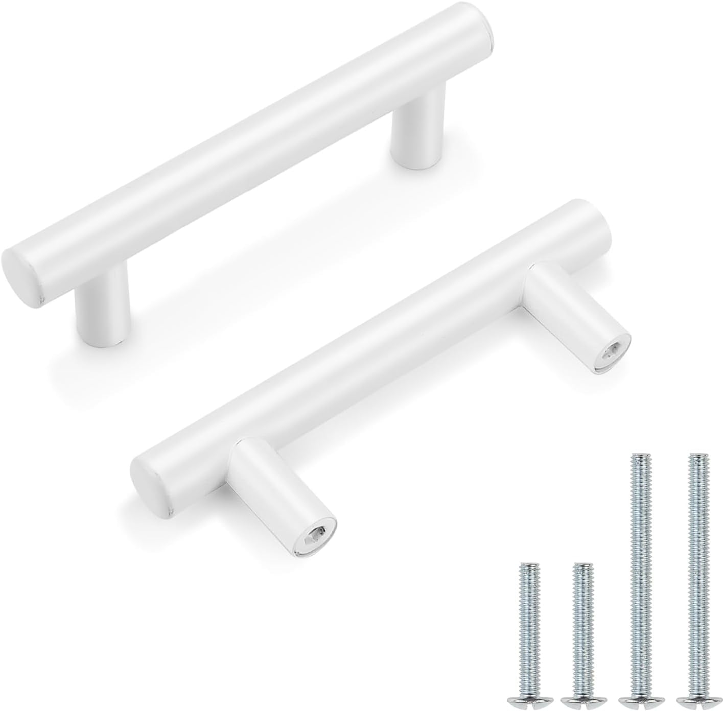 30 Pack | White Cabinet Pulls, 2-1/2 Inch T-Bar Euro Style Handles, Kitchen Cupboard Stainless ...