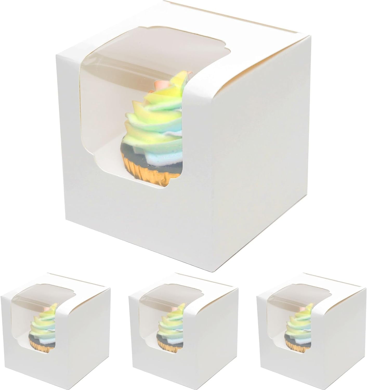 30-Pack White One Holder 3.5 Mini Cupcake Boxes with Windows - Auto-Pop ...