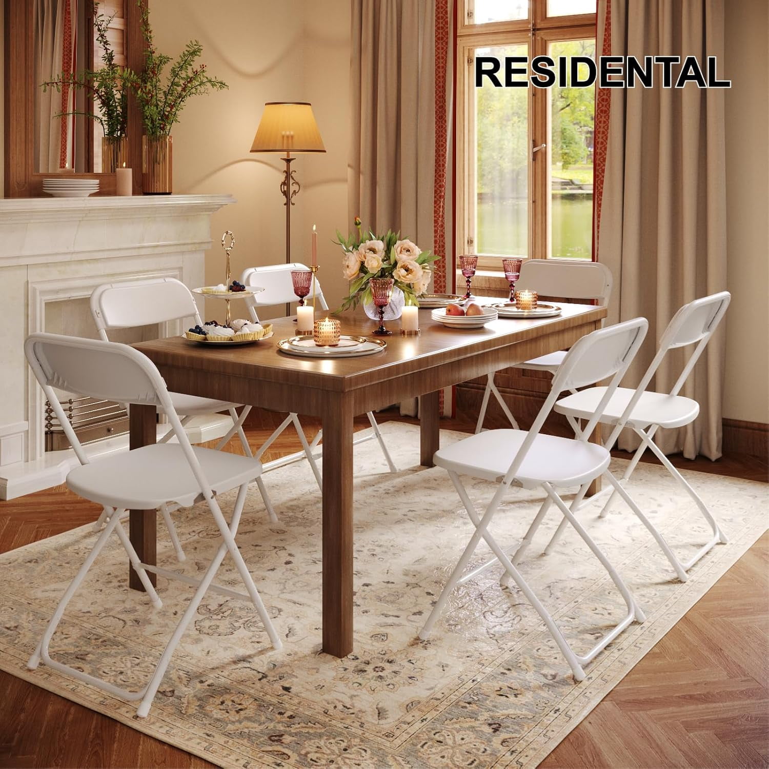 30-Pack White Plastic Folding Chairs, Durable Heavy-Duty Stackable ...