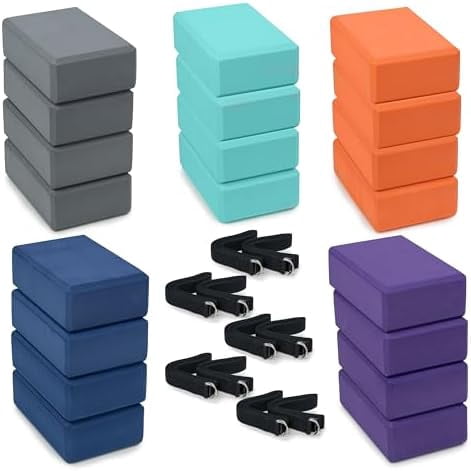 30 Pack Yoga Kit, 3" Yoga Blocks (20) and 6' Yoga Straps (10), Firm and ...
