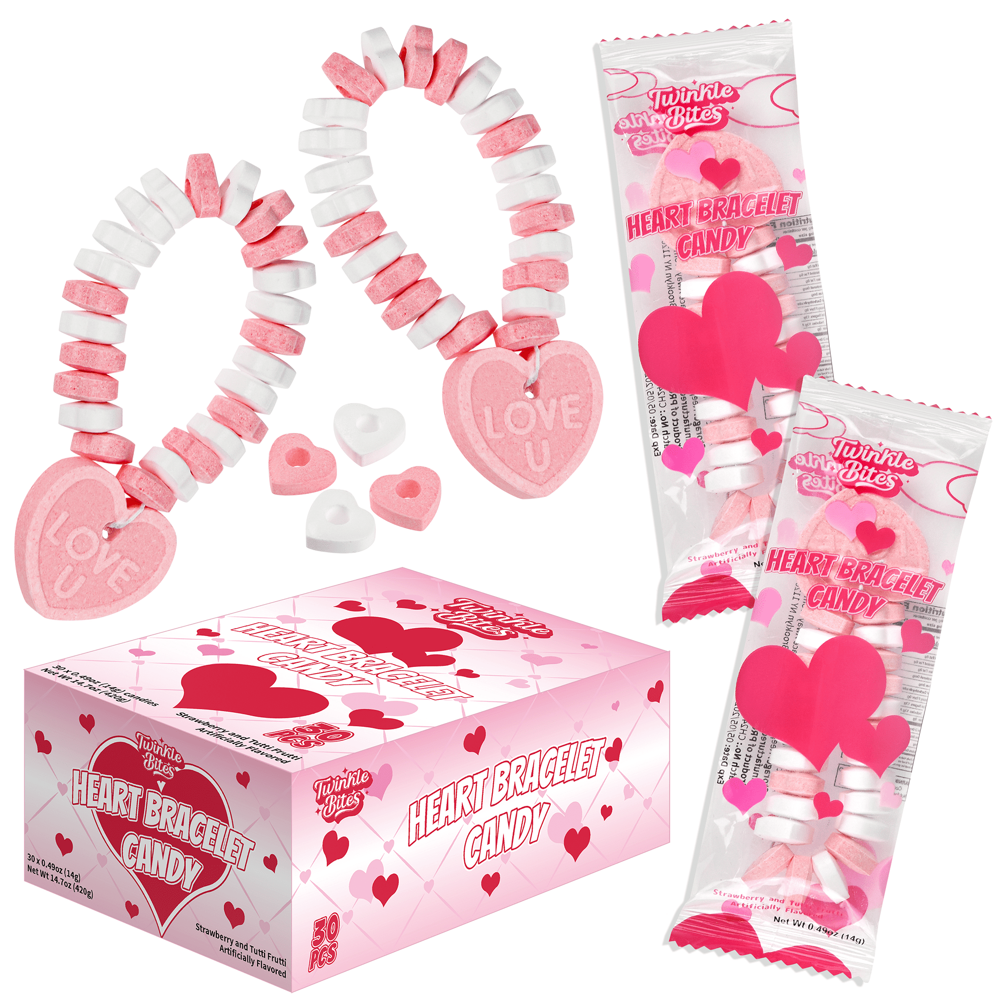 30 Pack valentines day Candy Bracelets - Individually Wrapped -Love ...