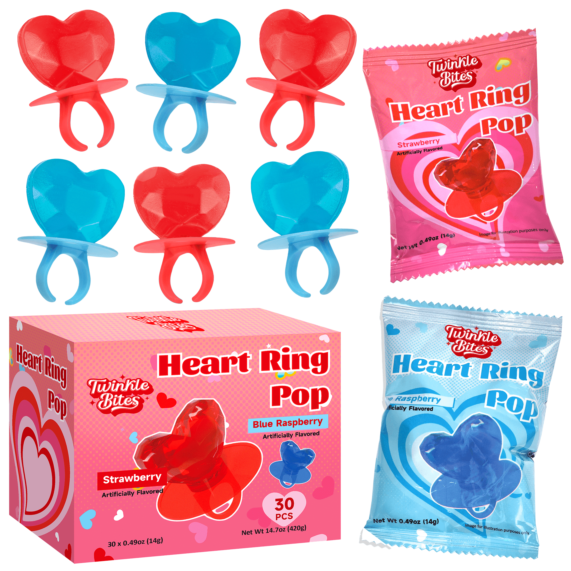 30 Pack valentines day Heart Ring Candy - Individually Wrapped -Love ...
