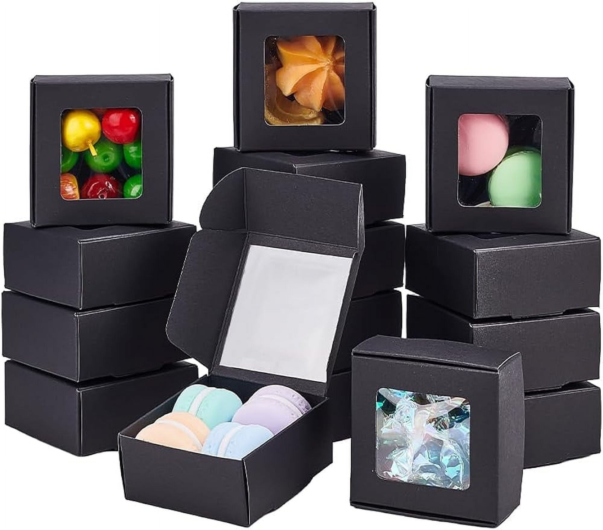 30 Packs 2.5x2.5x1.2 Square Black Kraft Paper Boxes with Clear Windows ...