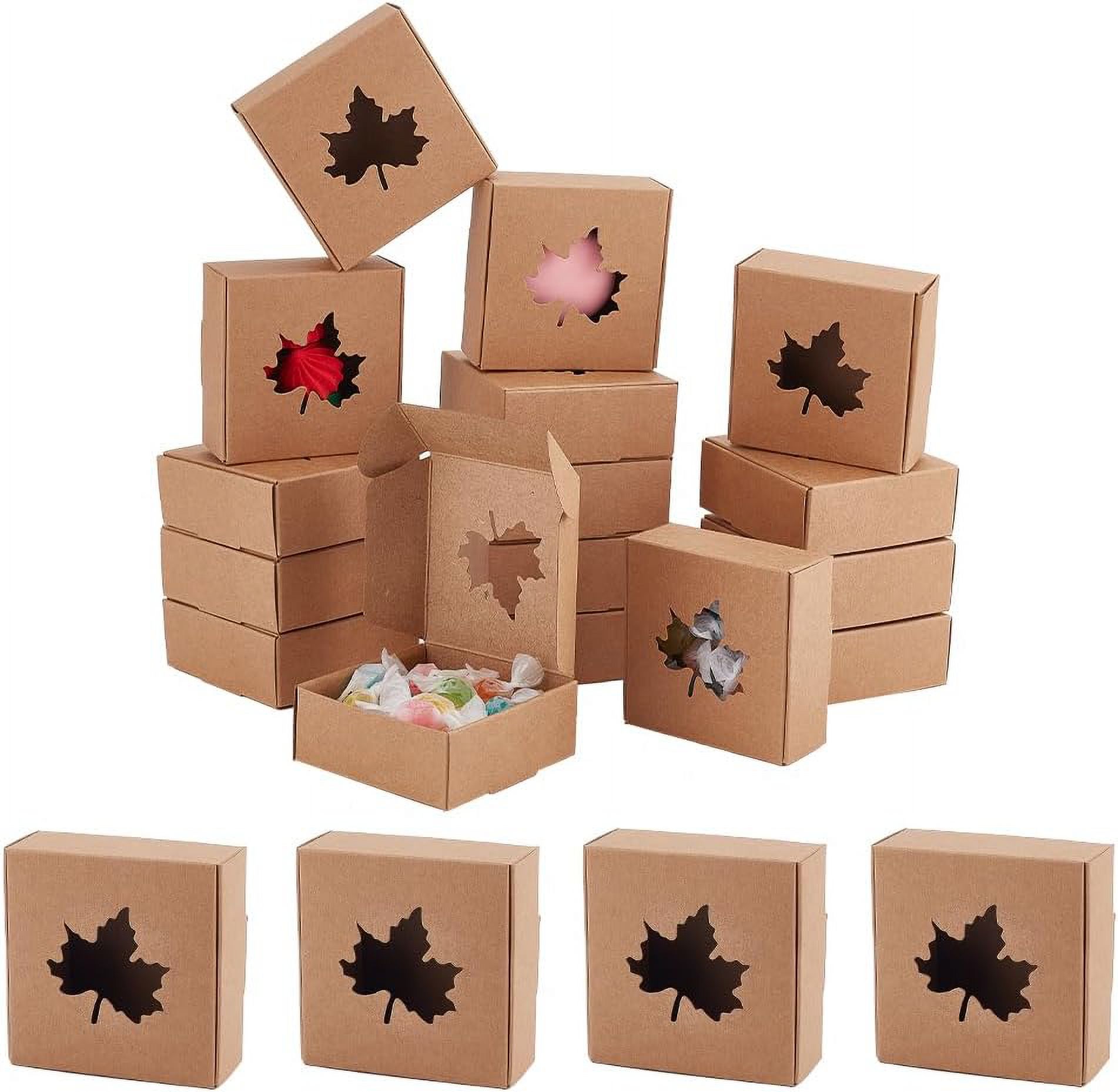 30 Packs 3x3x1.2inch Kraft Paper Gift Boxes with Autumn Maple Leaf ...
