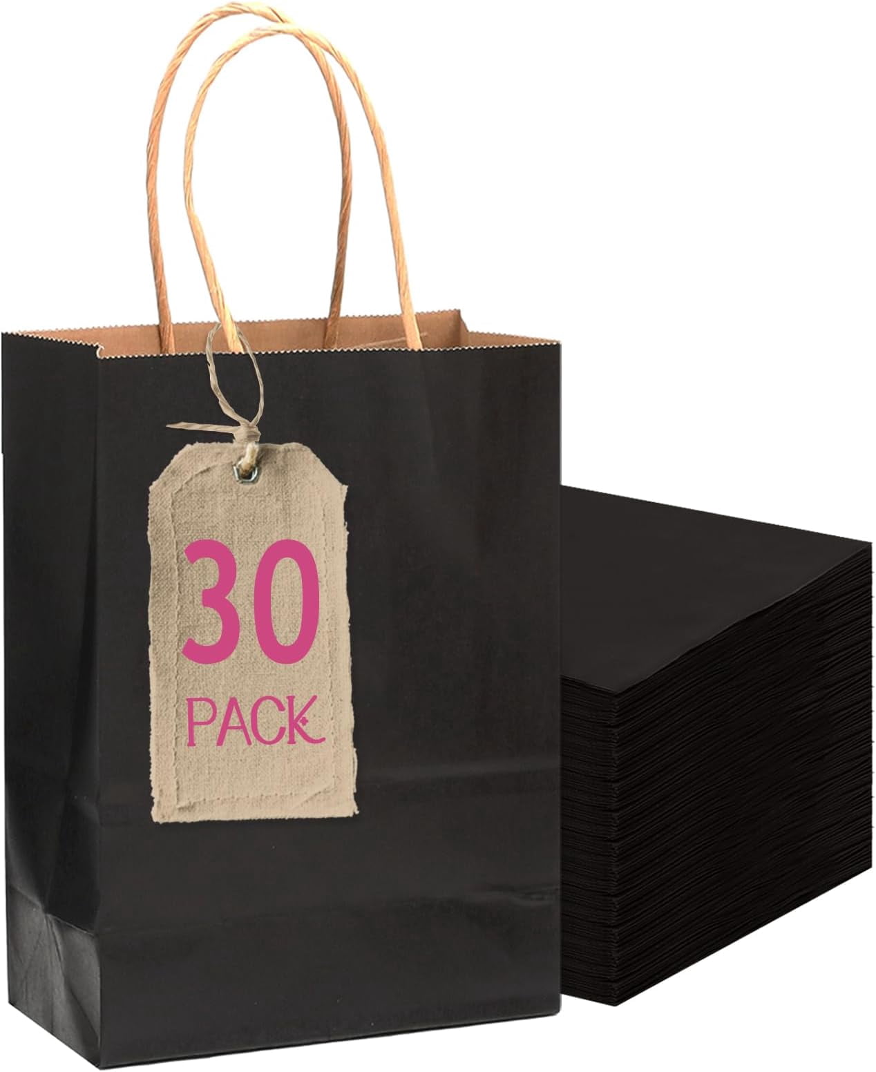30-Packs Black Bags with Handles 4.5"x2.5"" Mini Size Party Paper Bags ...